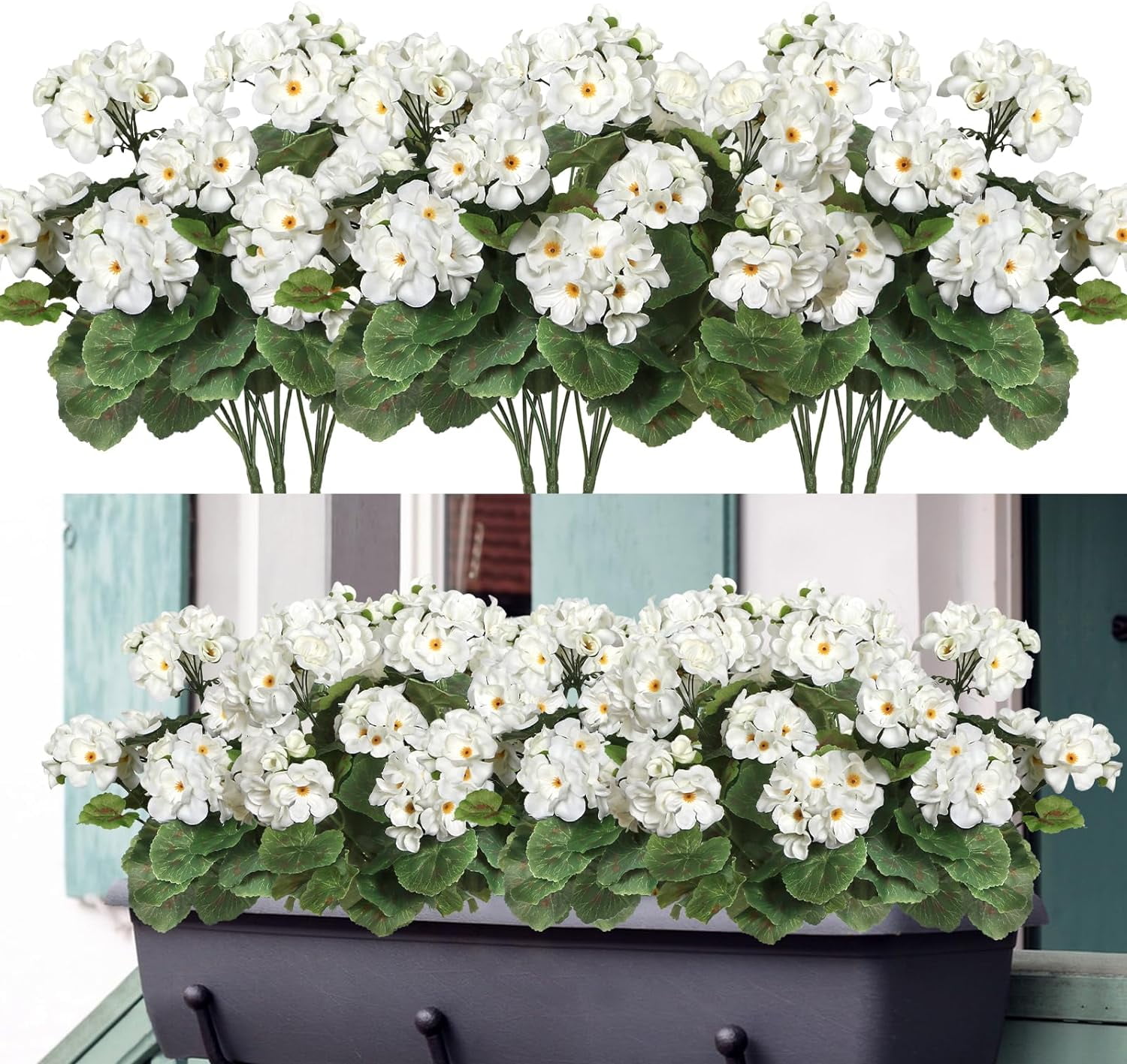 9 Pcs 14'' Artificial Geranium Silk Flower Outdoor UV Resistant Garden ...