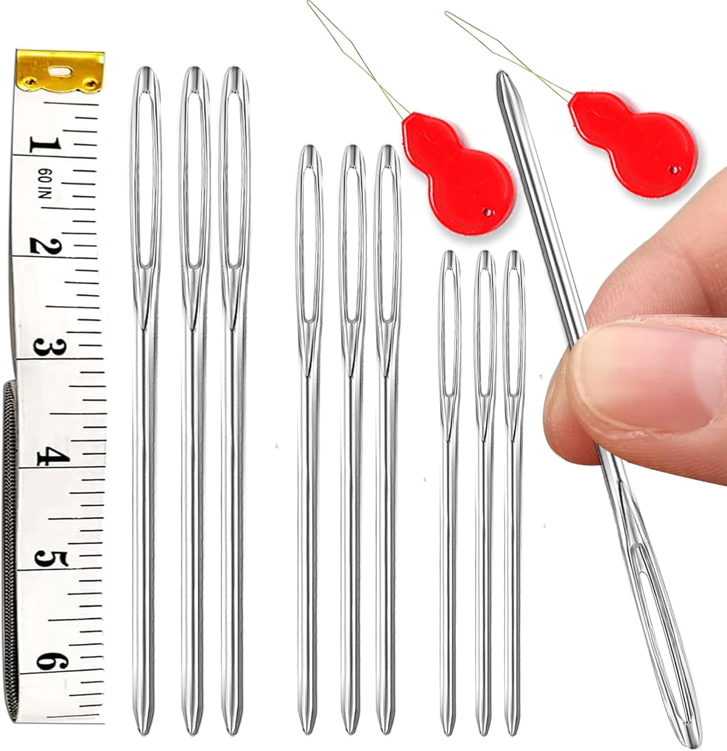 9 Pcs/3 Sizes Large-Eye Blunt Needles, Double Flexible Tape Measure ...