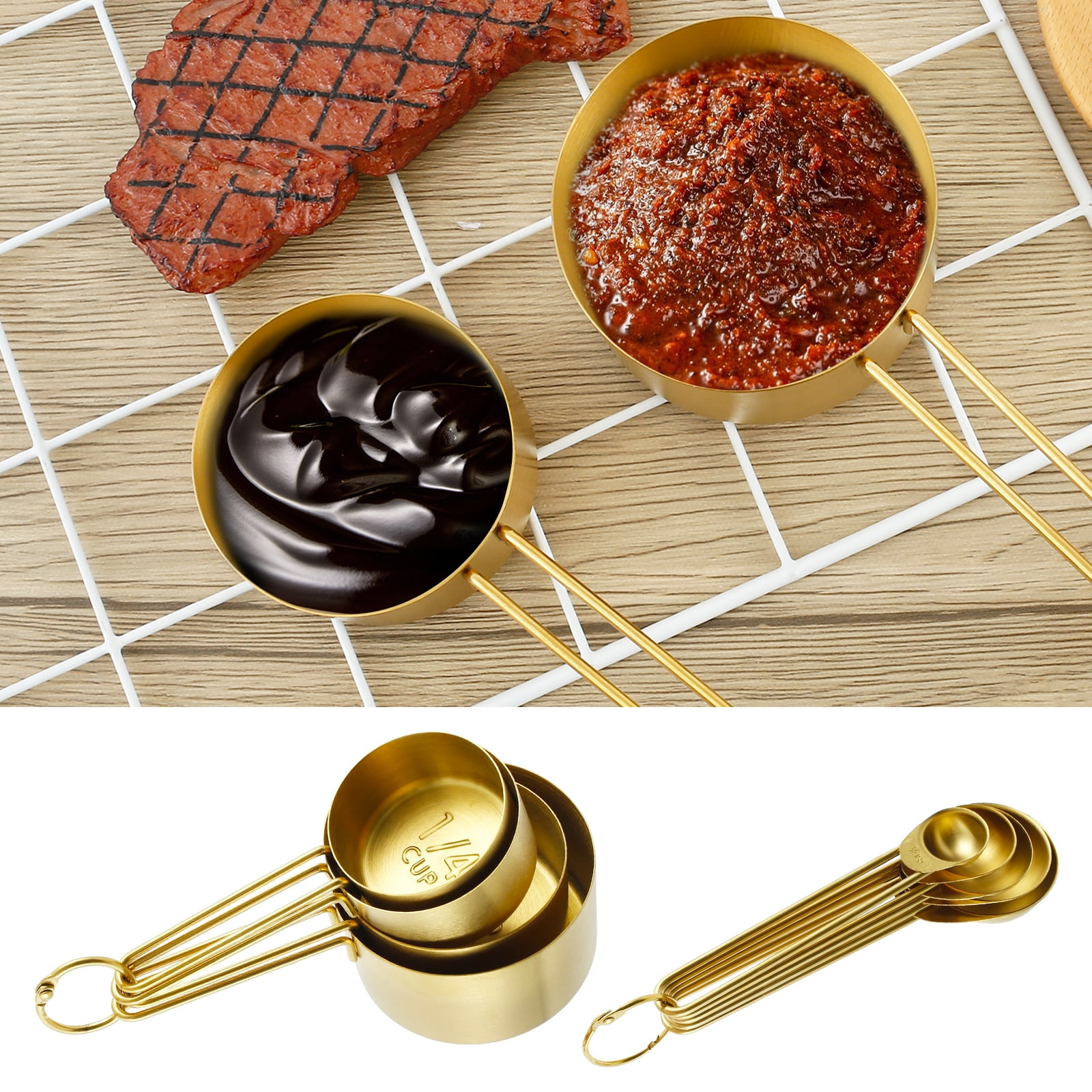 9 Pcs 304 Stainless Steel Measuring Cups and Spoons Set Stackable ...