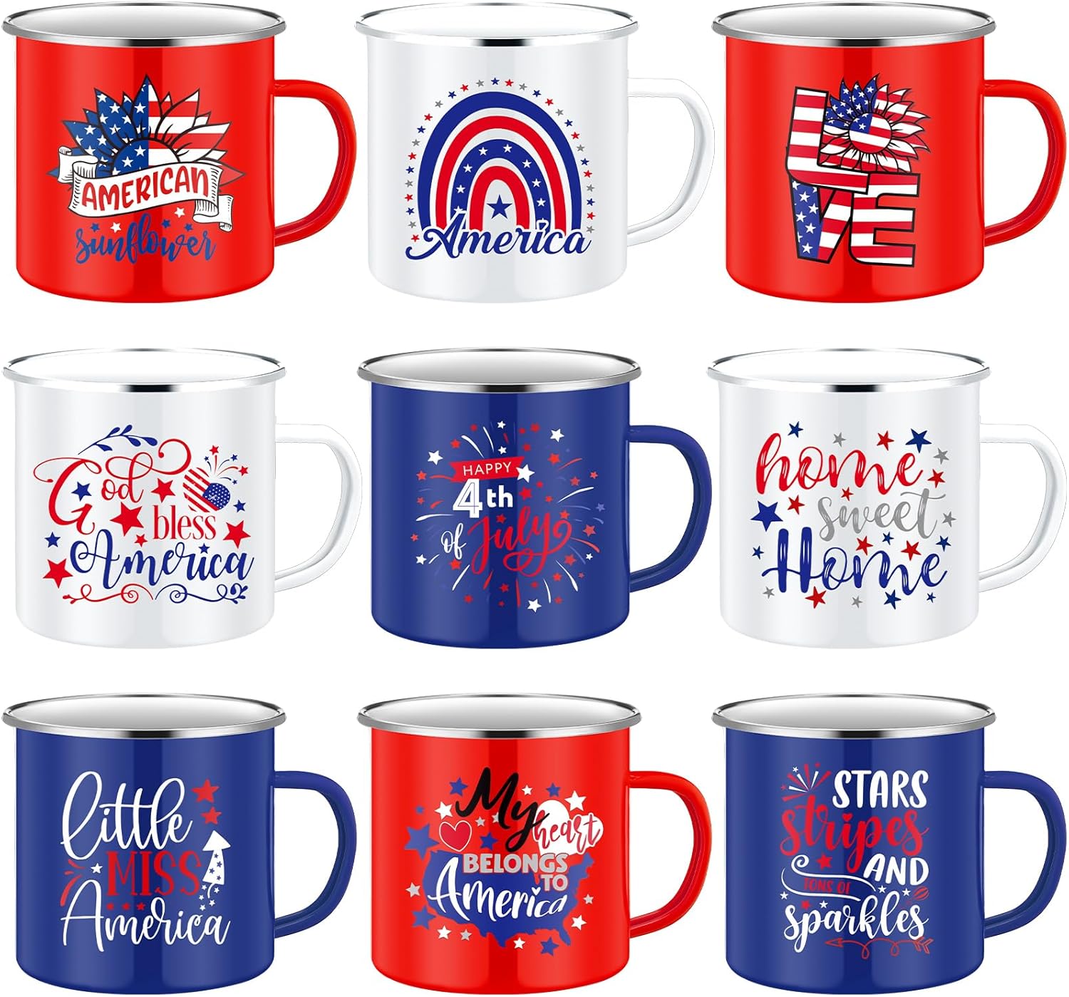 9 Pcs 4th of July Coffee Mugs 12 oz Patriotic Enamel Mug Independence ...