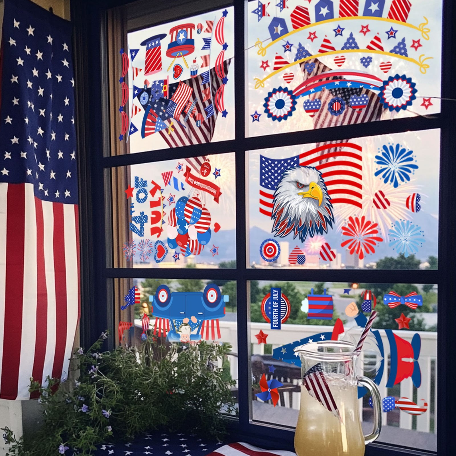 9 Pcs 4th of July Window Stickers, Red White Blue Patriotic ...
