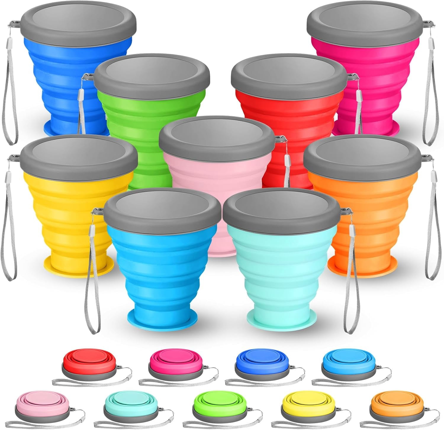 9 Pcs 6.8 Oz/ 200 ml Silicone Collapsible Cup with Lid Collapsible ...