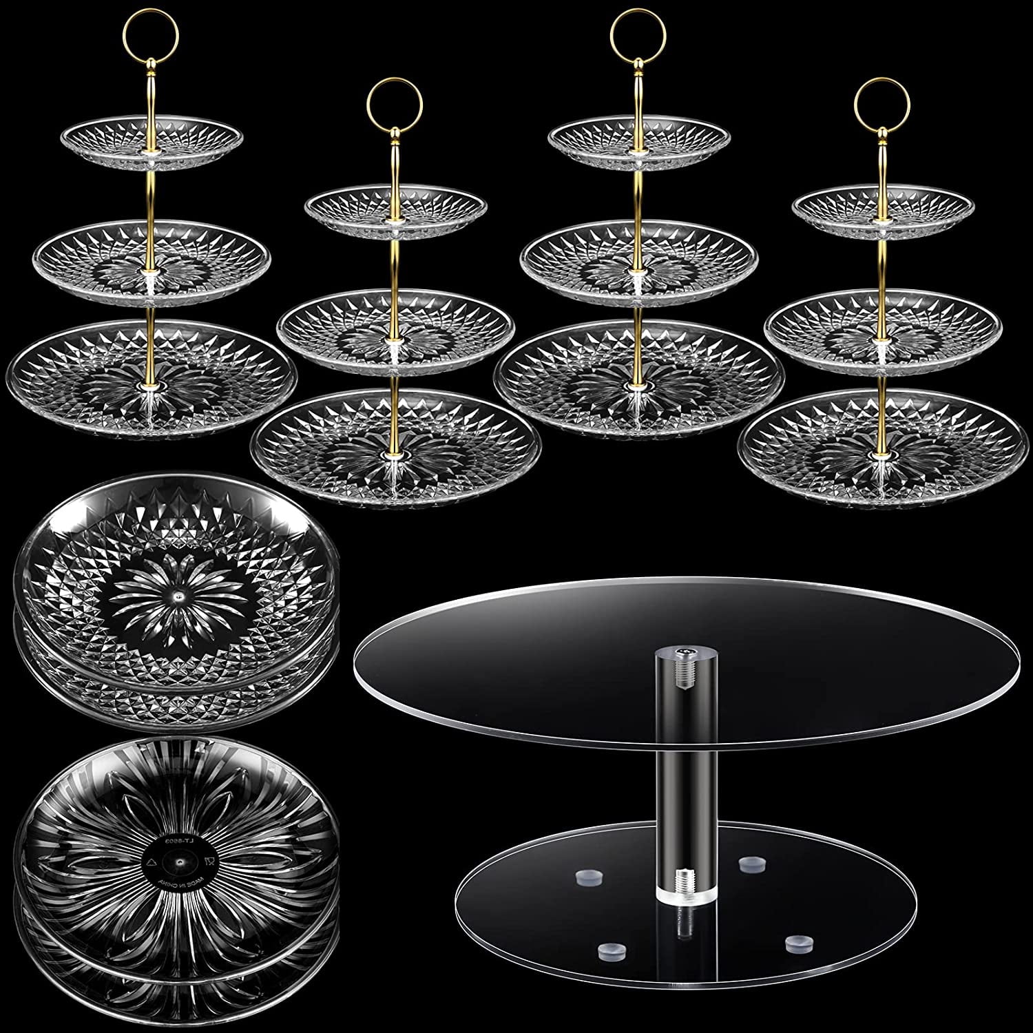 9 Pcs Acrylic Cake Stand Set Include 4 Pcs 3 Tier Cupcake Tower 4 Round ...