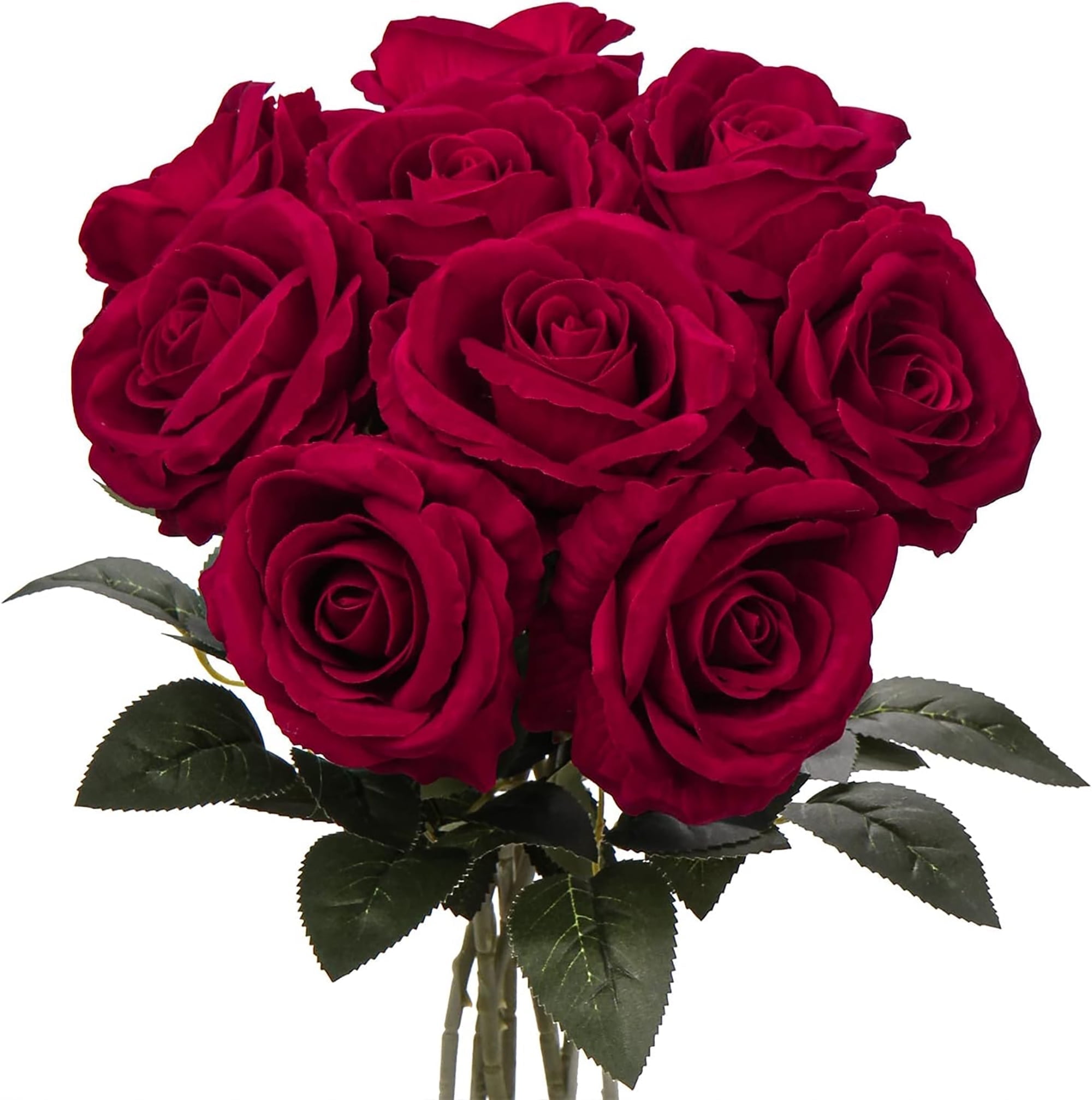 9 Pcs Artificial Flowers Red Rose Bulk Velvet Real Touch Artificial ...