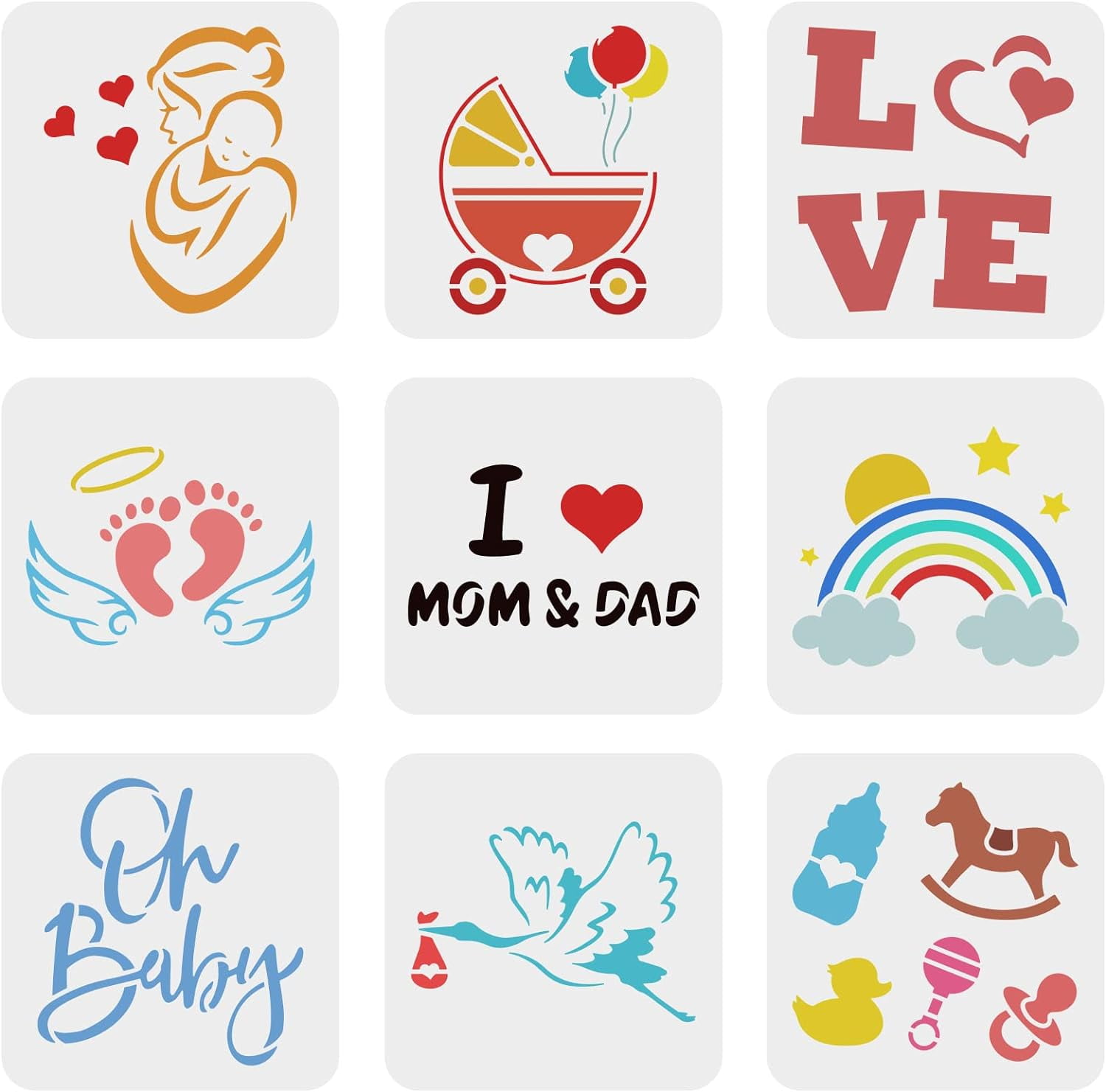 9 Pcs Baby Shower Stencil 15x15cm Cute Onesie Stencil Plastic Love ...