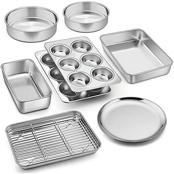 9 Pcs Bakeware Set, Stainless Steel Kitchen Bakeware Pans, Including ...