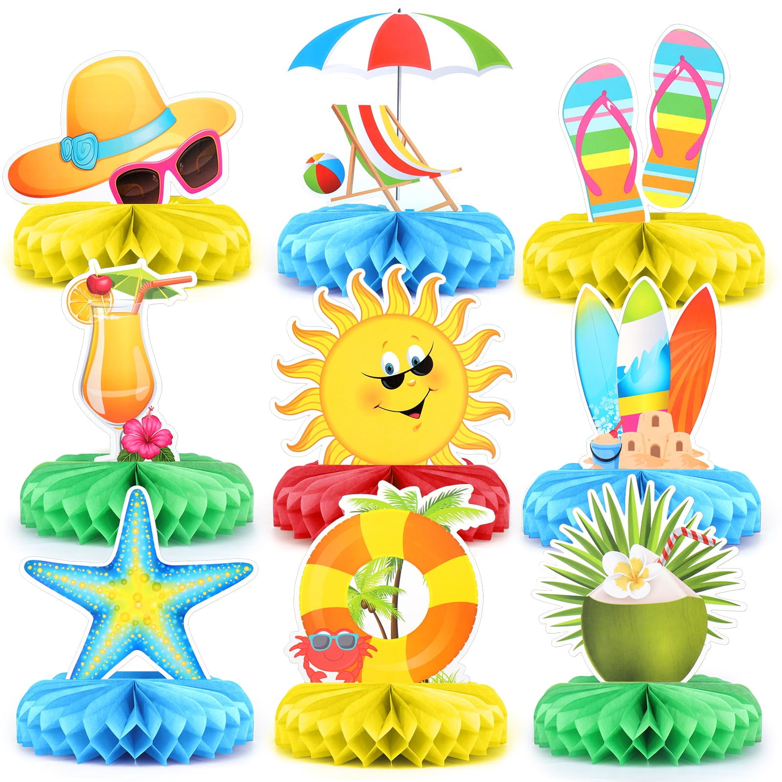9 Pcs Beach Party Decorations, Beach Honeycomb Centerpieces, Summer ...