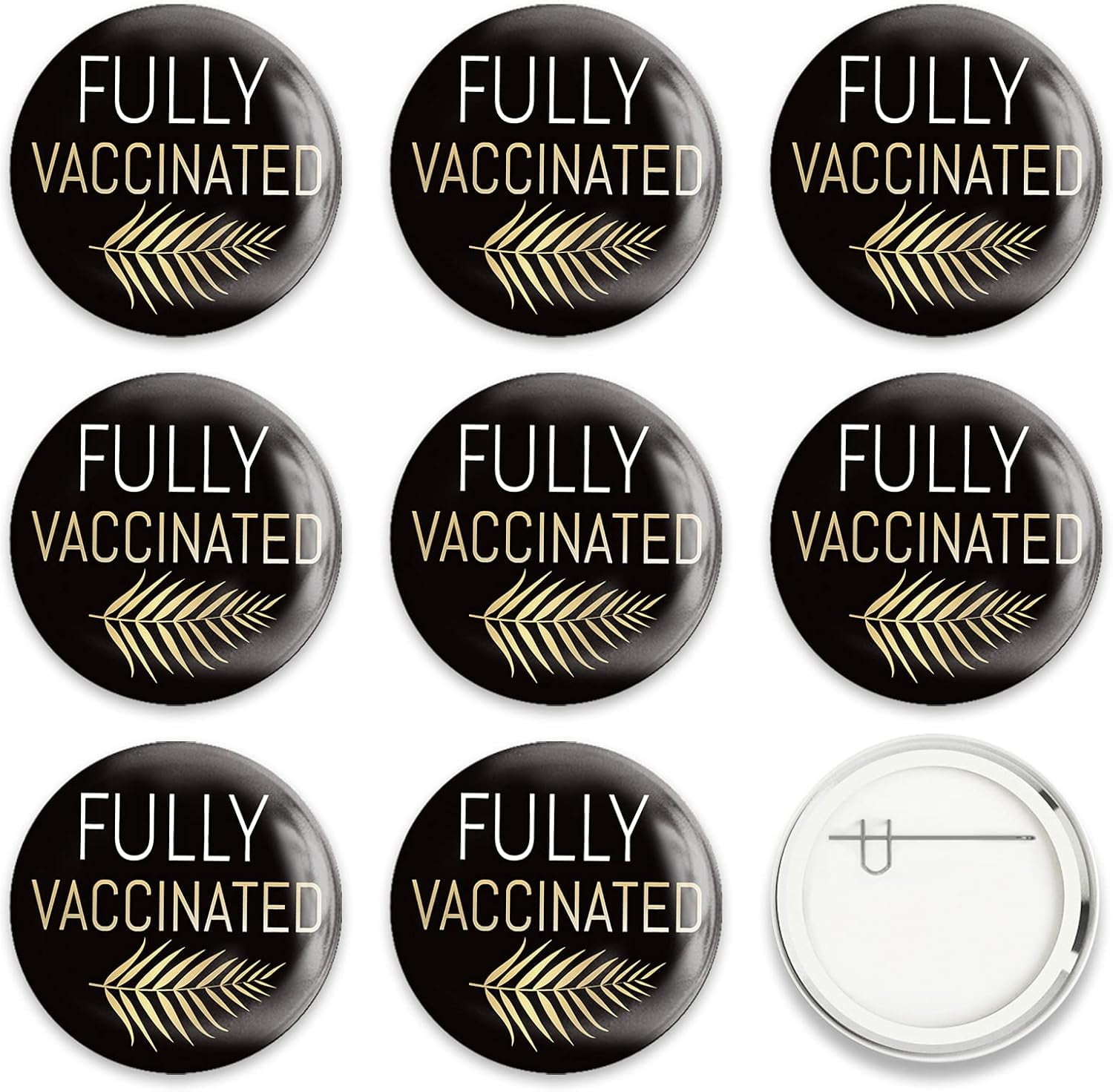 9 Pcs Black Gold Vaccine Button Pins Fully Vaccinated Leaves Pattern ...