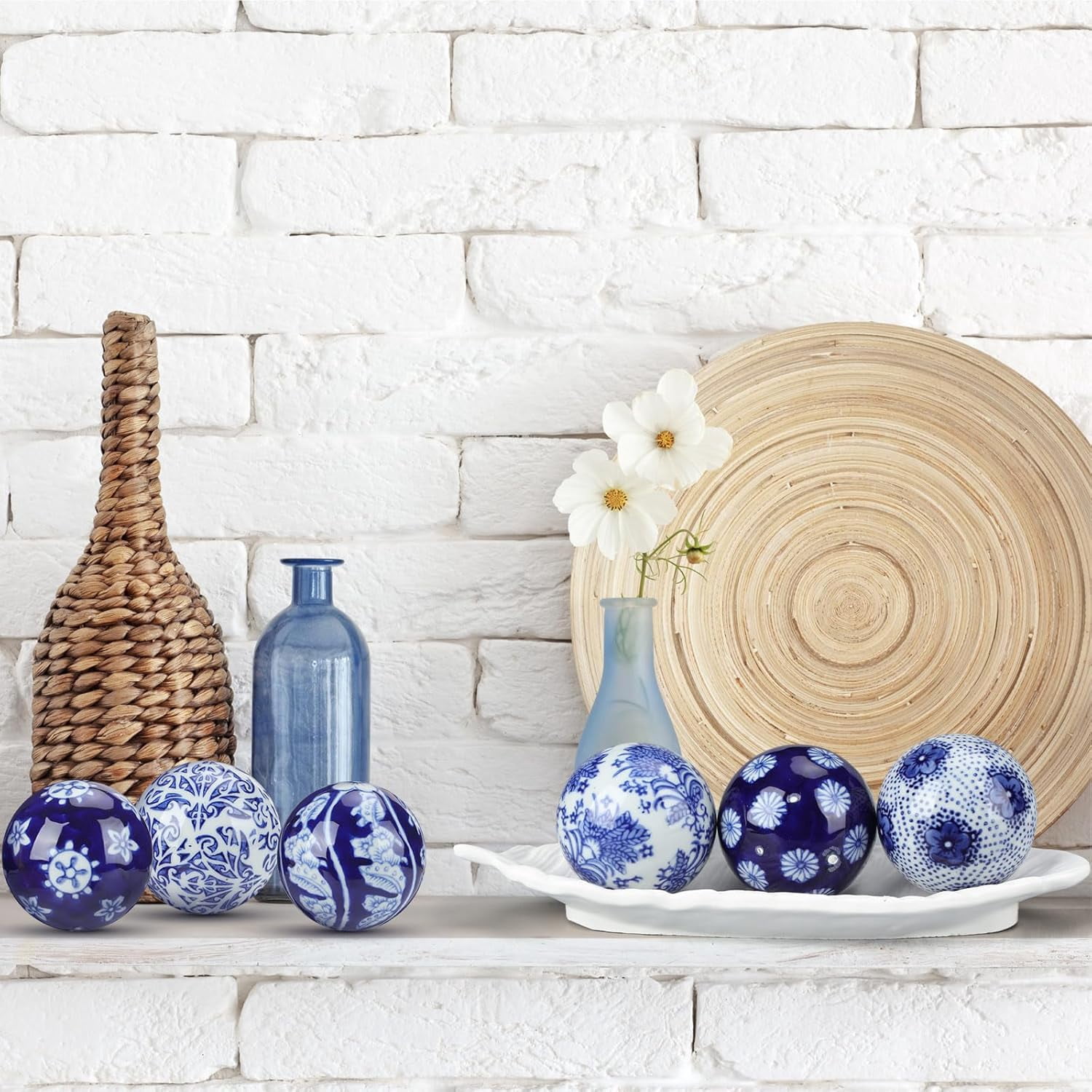 9 Pcs Blue and White Porcelain Balls Decorative Chinoiserie Orbs for ...