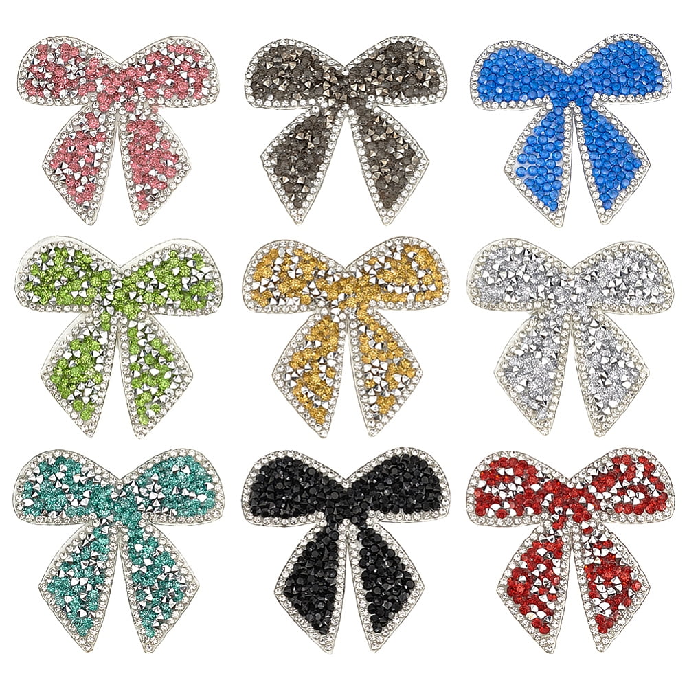 9 Pcs Bowknot Rhinestone Patches 9 Colors Knot Iron on Applique Hotfix ...