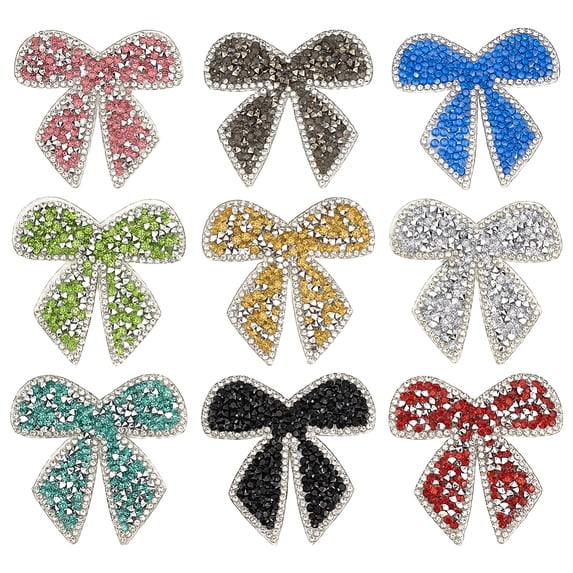9 Pcs Bowknot Rhinestone Patches 9 Colors Knot Iron on Applique Hotfix ...