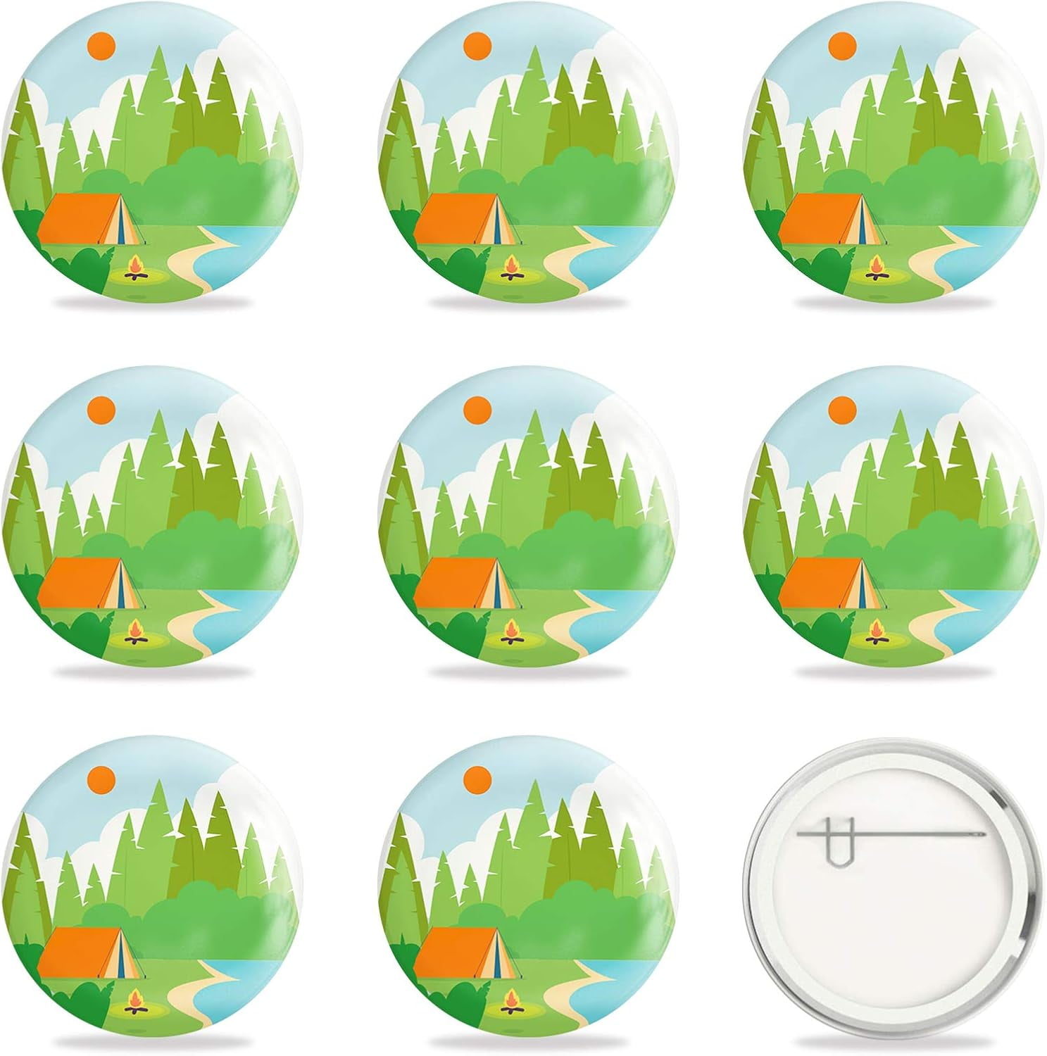 9 Pcs Camping Icon Pinback Buttons Brooch for Adults people Men or ...