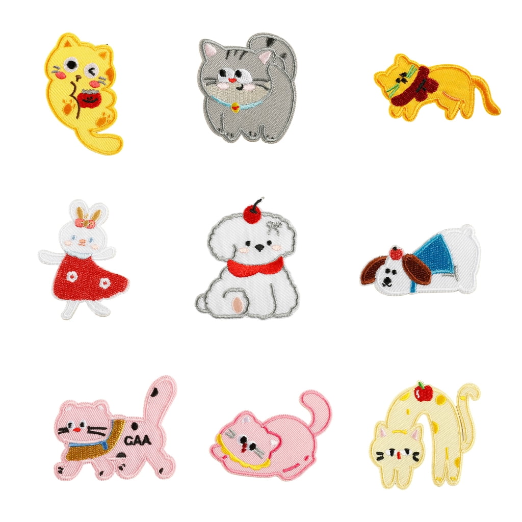 9 Pcs Cartoon Animal Embroidered Patches Cats Iron on Patches Clothing ...