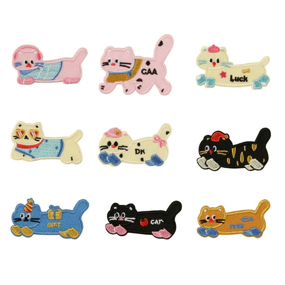 9 Pcs Cartoon Cats Iron On Patches Applique Patches Animal Repair ...