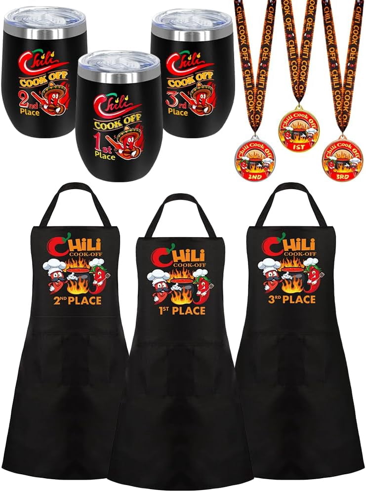 9 Pcs Chili Cook Off Chef Prizes Set 1st 2nd 3rd Cooking Chili Aprons 3 ...