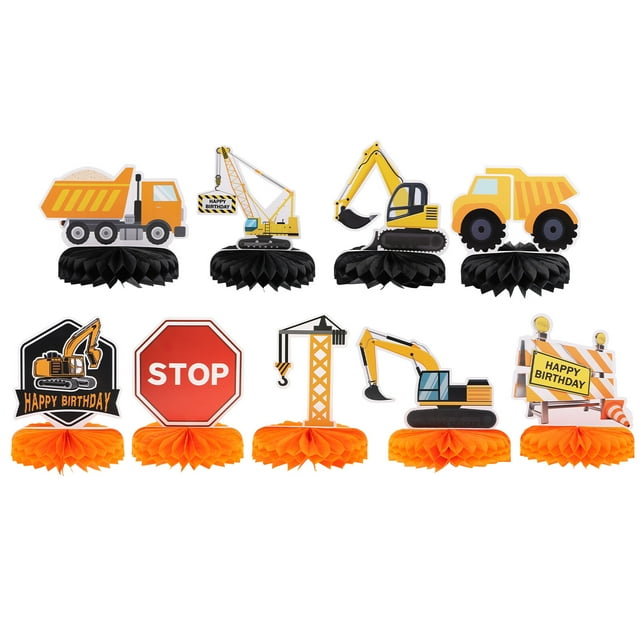 9 Pcs Construction Party Supplies Birthday Themed Honeycomb Decors