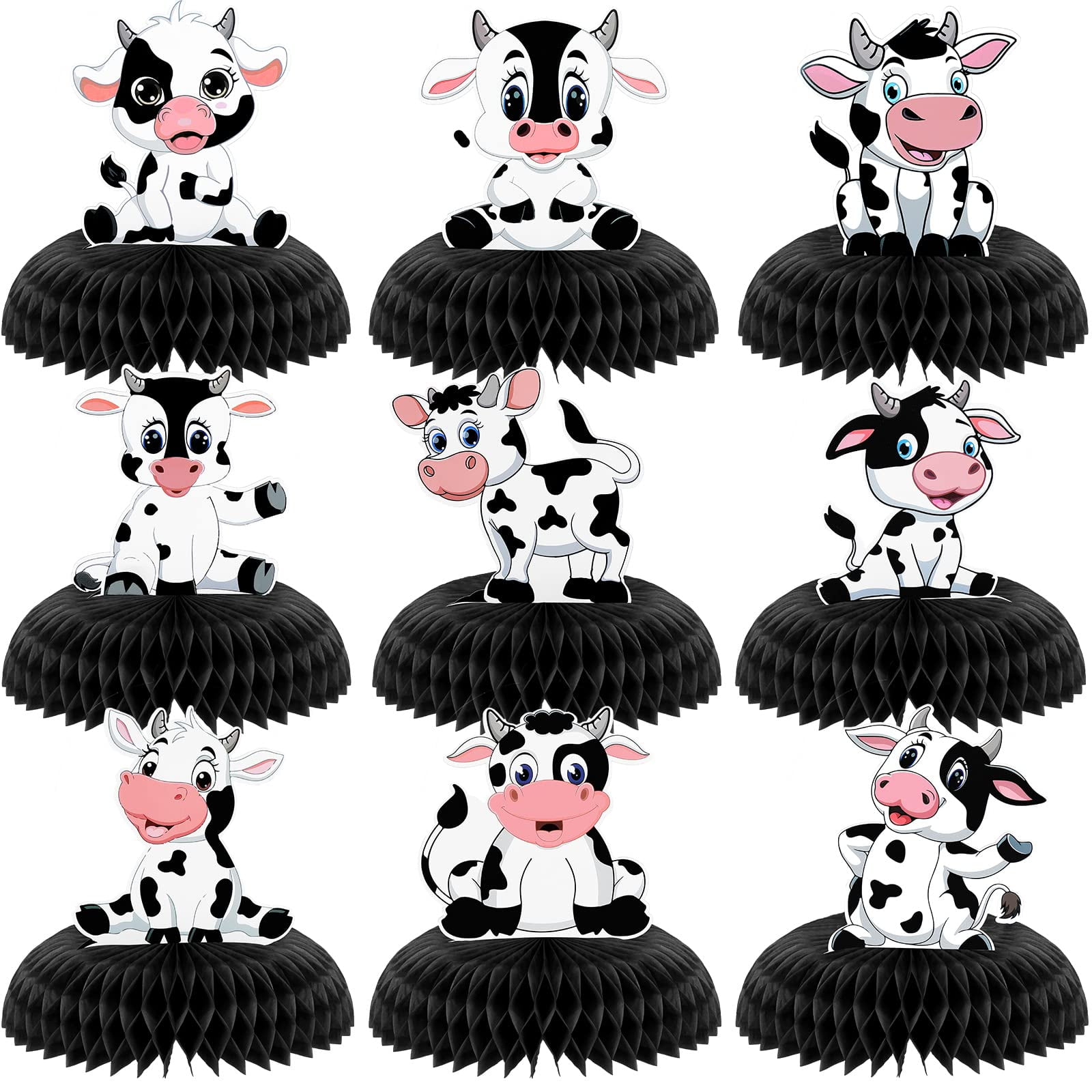 9 Pcs Cow Print Honeycomb Centerpieces Cow Theme Honeycomb Table Topper ...