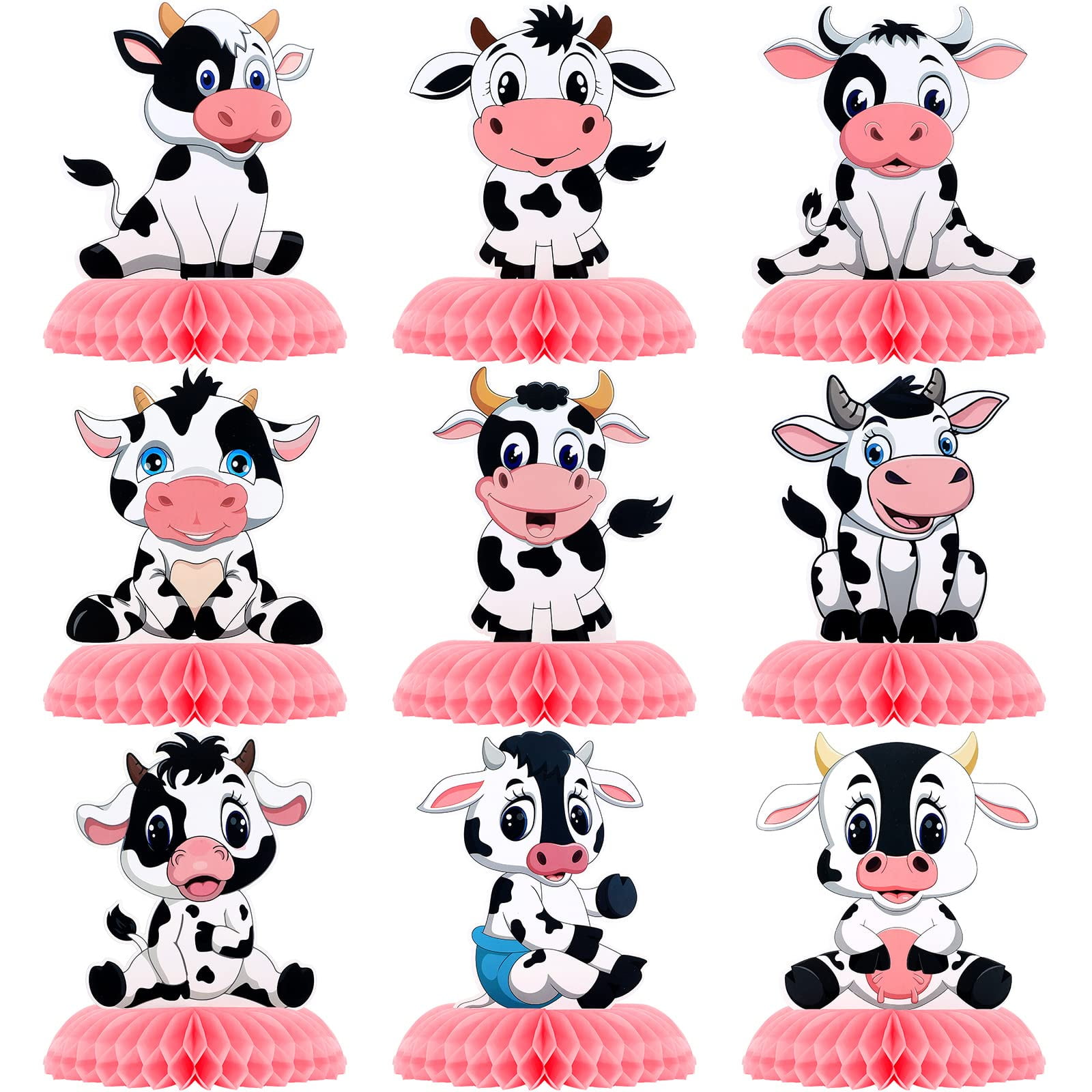 9 Pcs Cow Print Honeycomb Centerpieces Cow Theme Honeycomb Table Topper ...