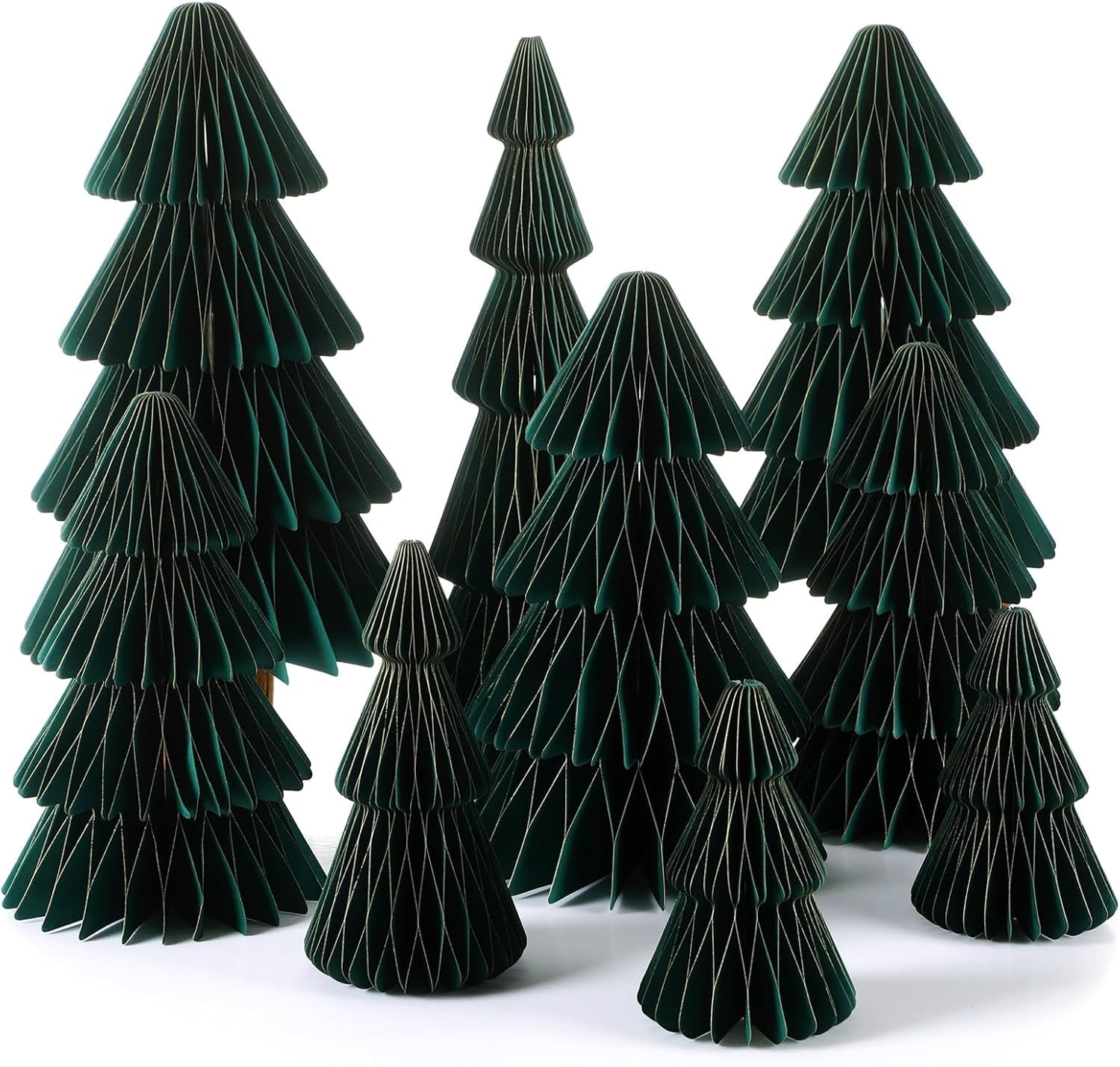 9 Pcs Dark Green Paper Honeycomb Christmas Tree Set 16" 14" 12” 10" 8 ...