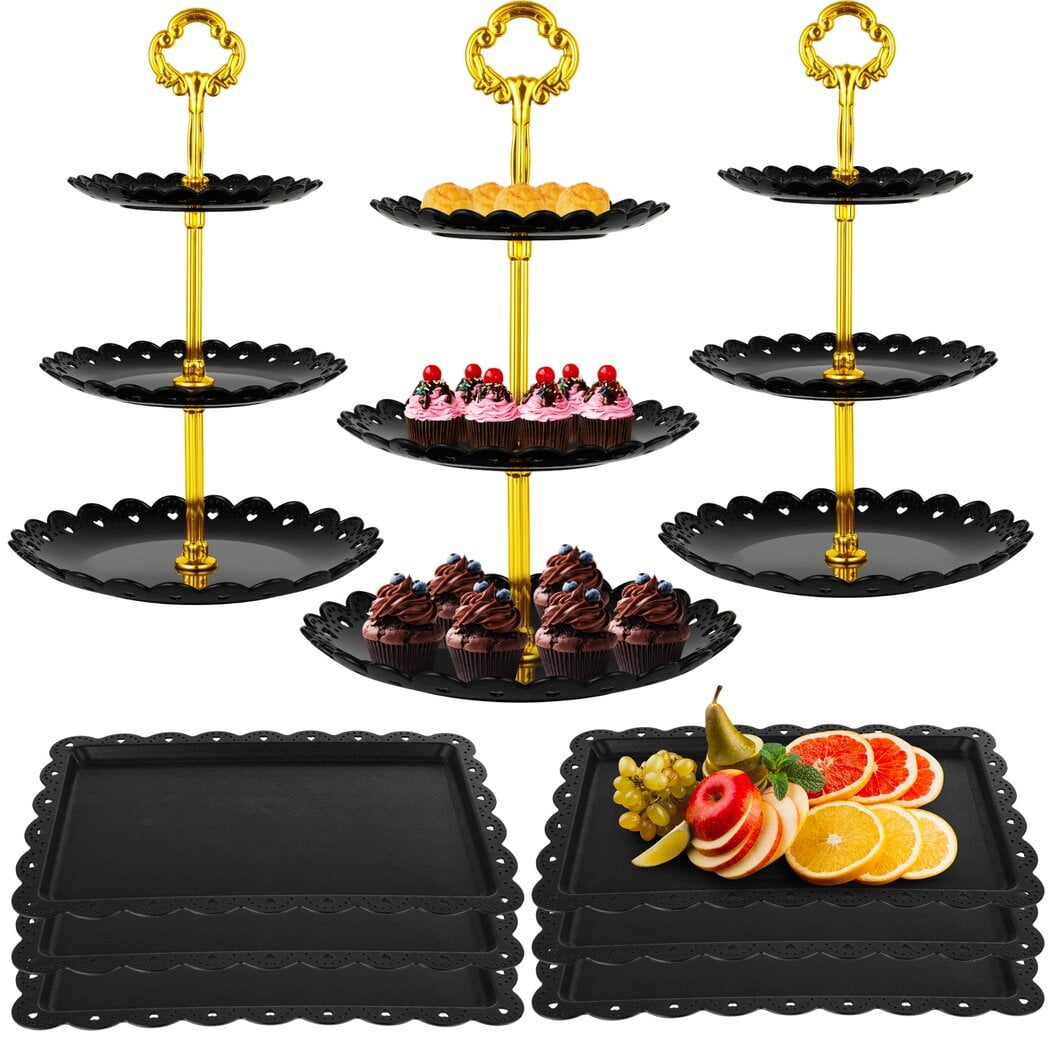 9 Pcs Dessert Table Display Set, 3 Pcs 3-Tiered Cupcake Stands & 6 Pcs Square Dessert Serving ...