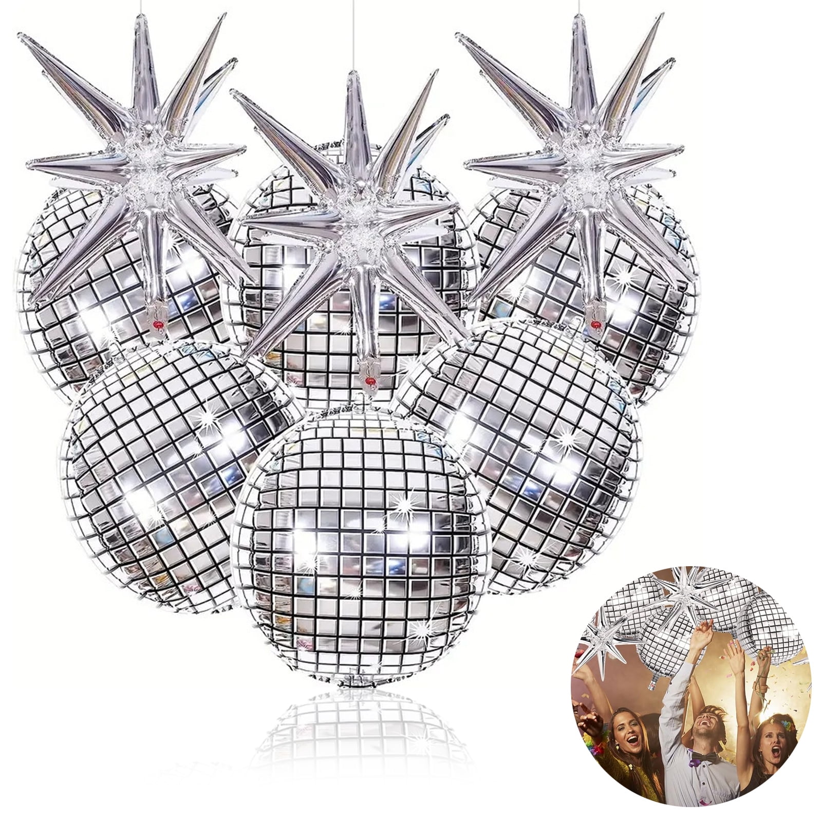 9 Pcs Disco Ball Balloons, 4D Mirror Metallic Balloons Silver Explosion ...
