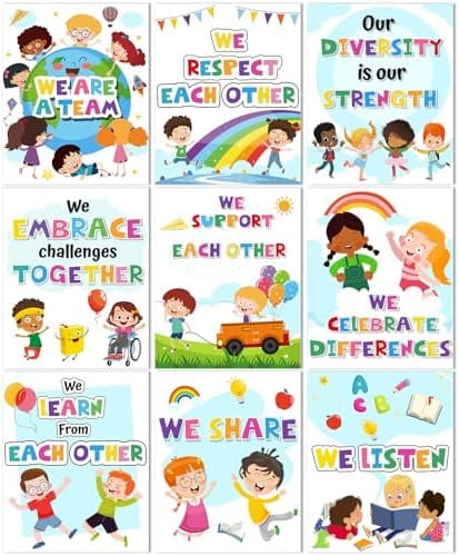 9 Pcs Diversity Classroom Posters 11x14in Rainbow Multicultural ...
