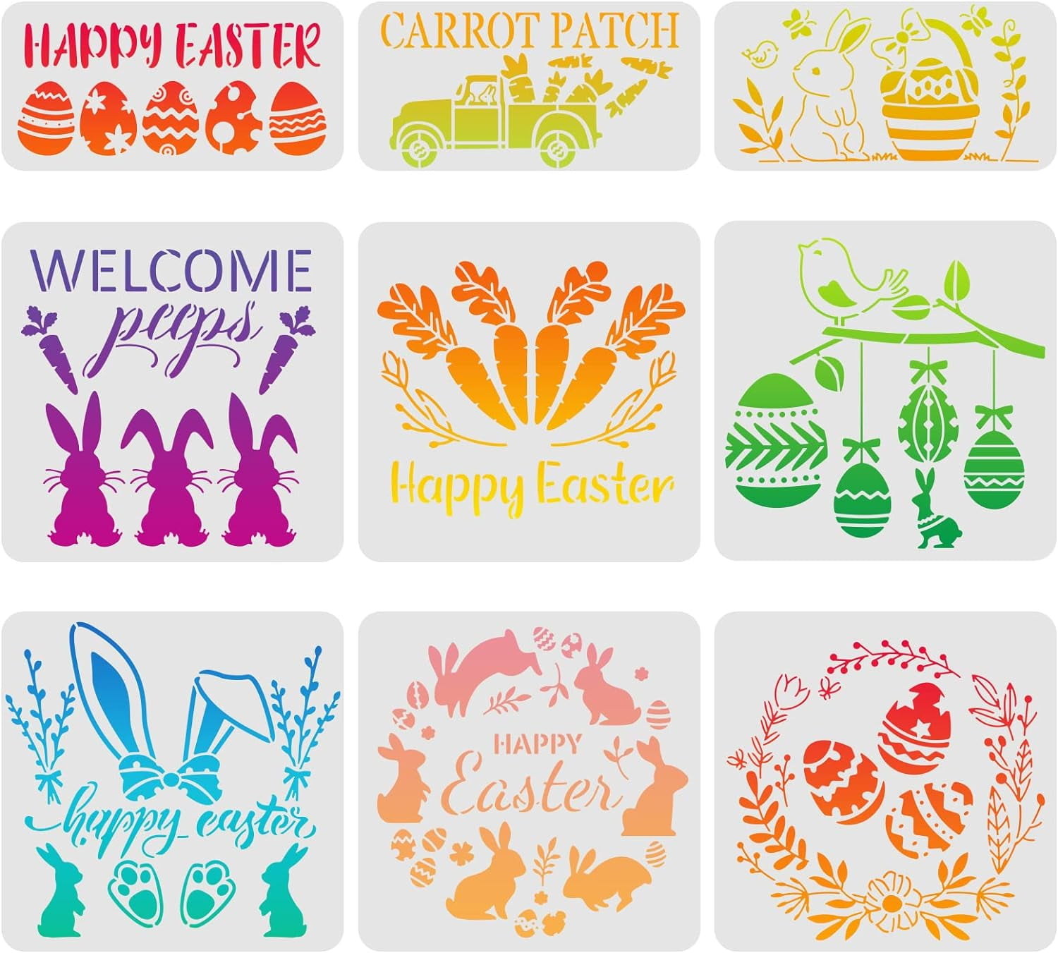 9 Pcs Easter Stencils Happy Easter Drawing Painting Templates Sets ...