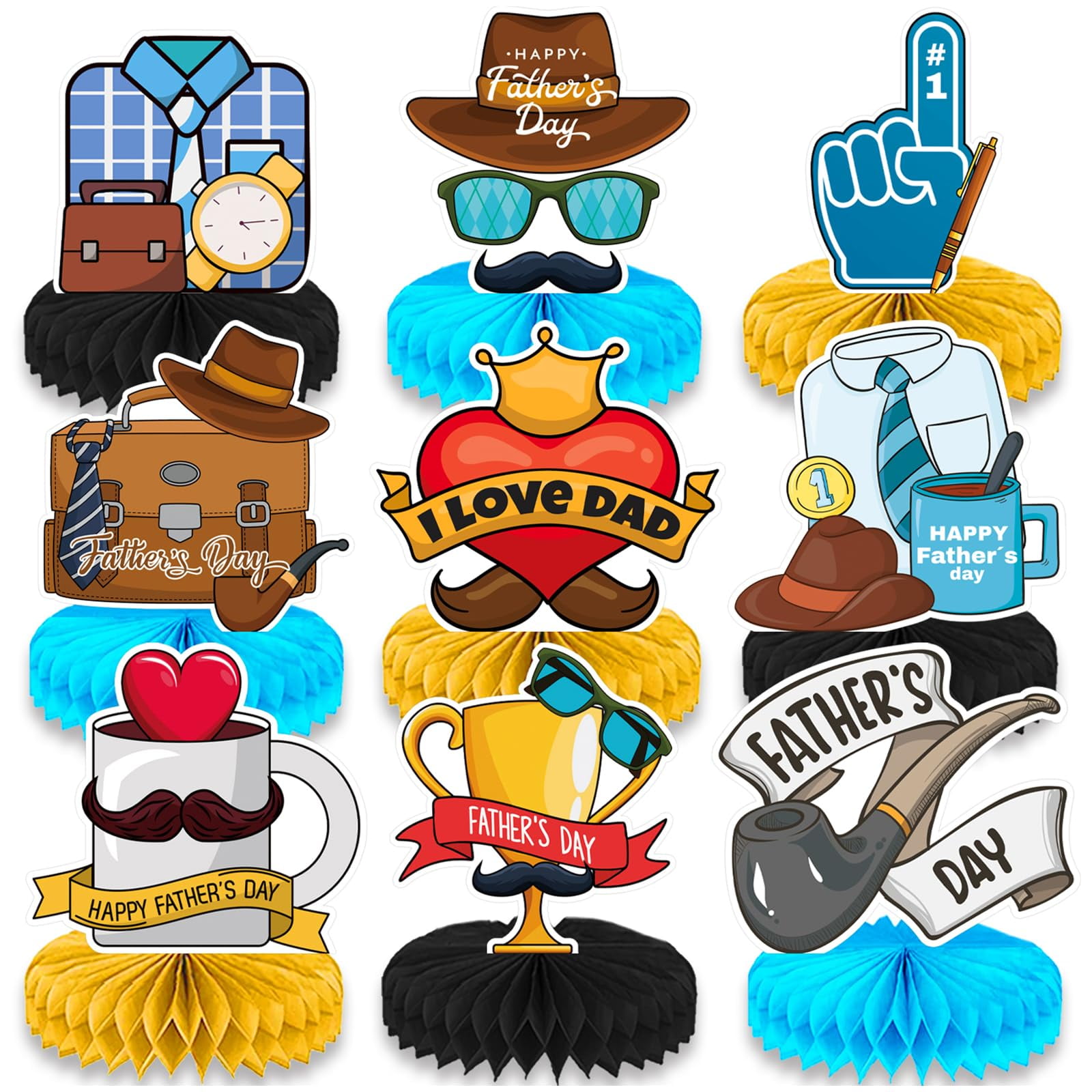 9 Pcs Father's Day Decorations Honeycomb Centerpiece Double Printing ...