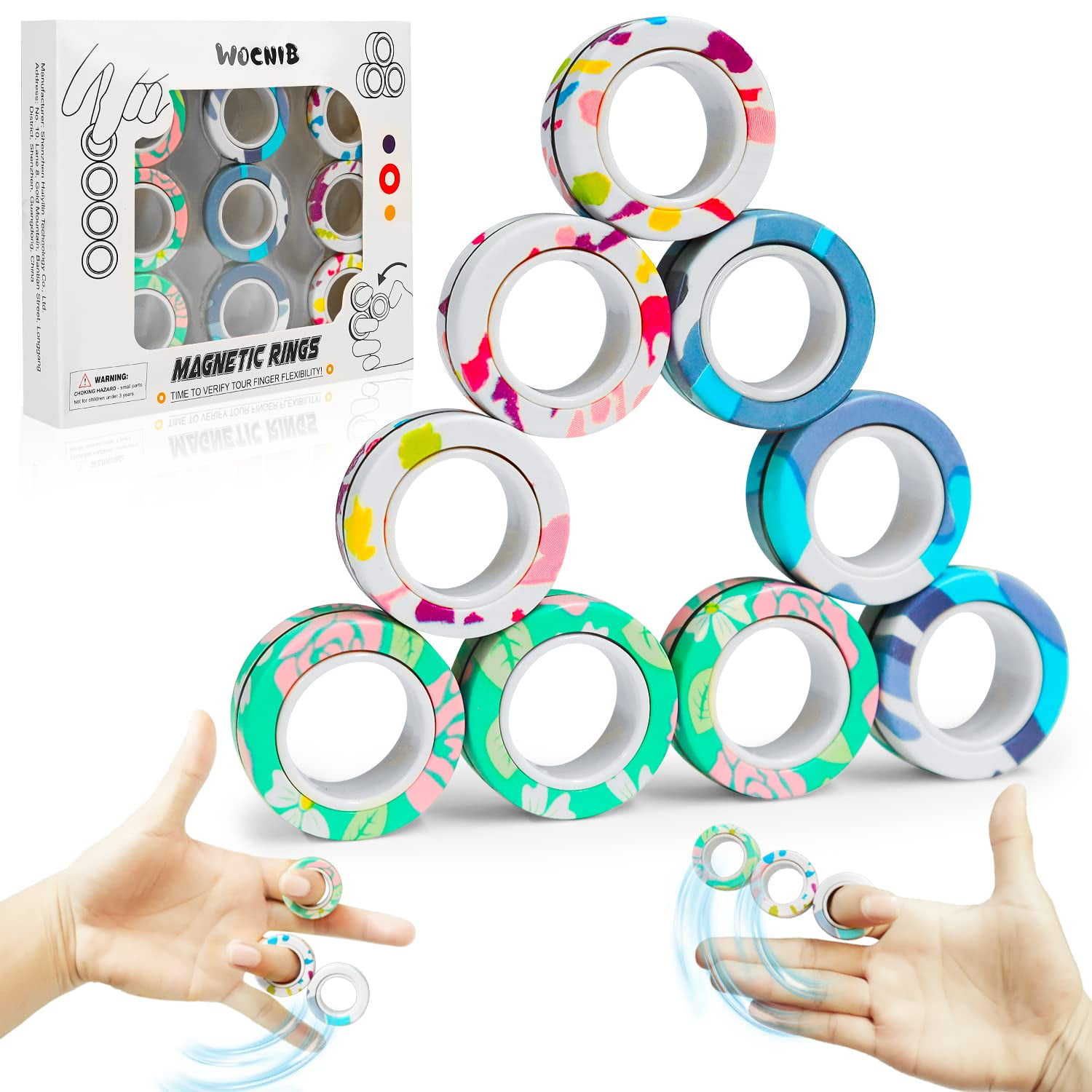 9 Pcs Fidget Magnetic Rings, Colorful Finger Magnet Rings ...