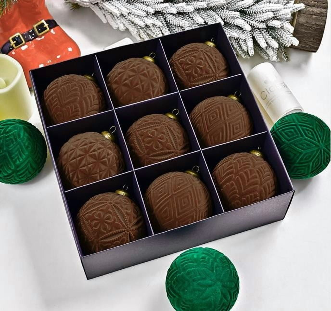 9 Pcs Flocked Christmas Balls Ornaments, 4 Inch Shatterproof Plastic ...