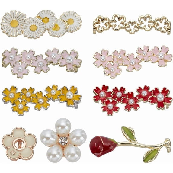 9 Pcs Flower Shoelaces Charms 9 Styles Alloy Enamel Flower Laces Charms ...