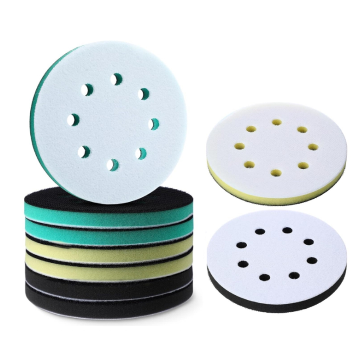 9 Pcs Foam Sanding Pads 5 Inch 8 Holes Orbital Sander Pad Interface ...