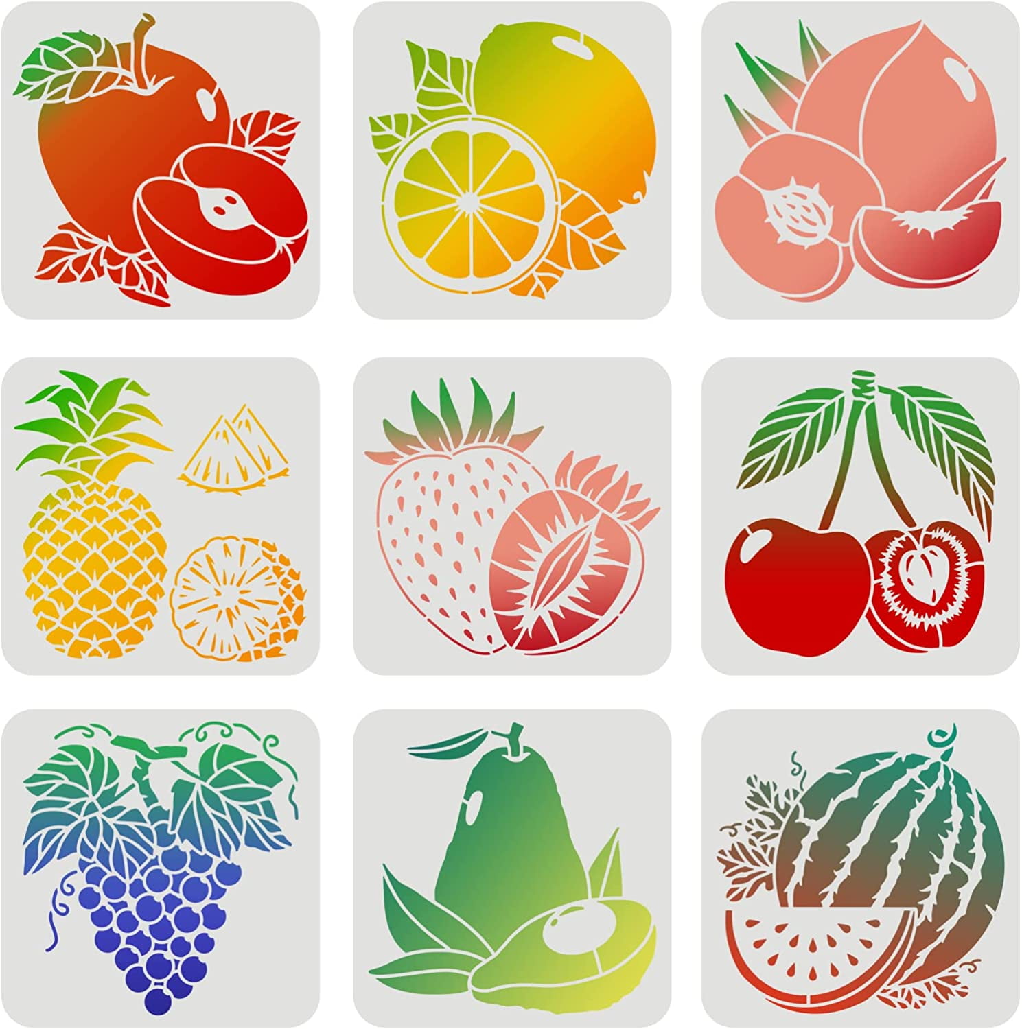 9 Pcs Fruits Stencils 7.87x7.87inch Plastic Lemon Fruit Watermelon ...