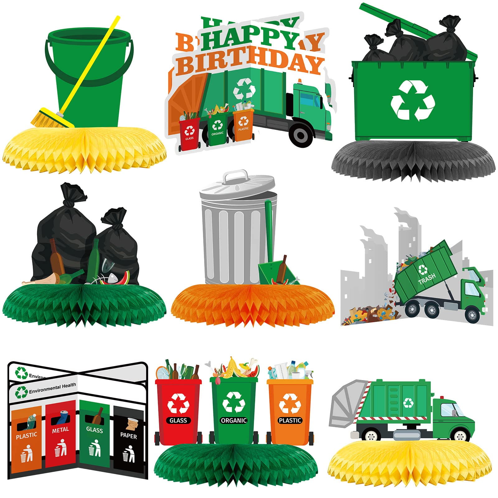 9 Pcs Garbage Truck Birthday Party Supplies Garbage Table Centerpiece ...