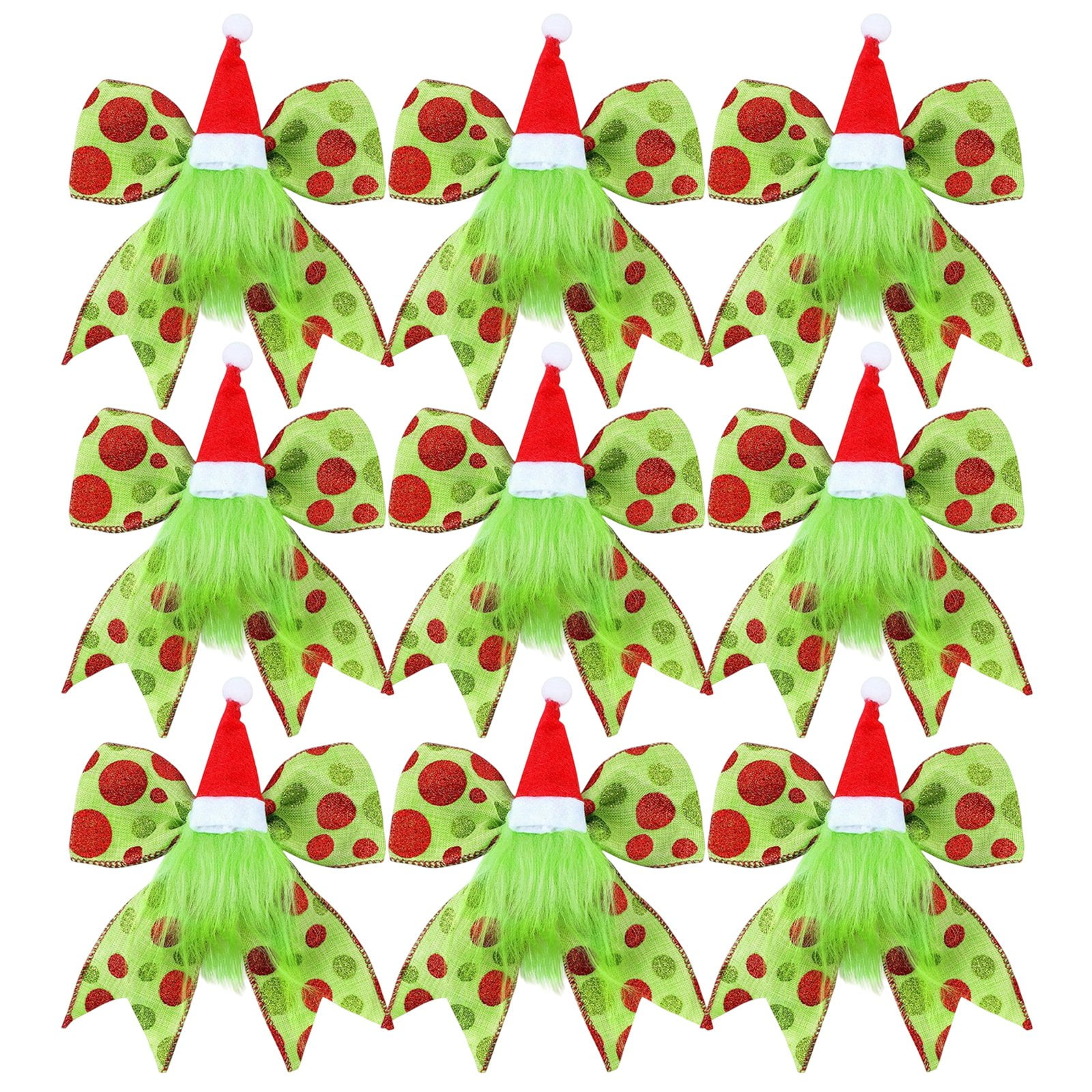 9 Pcs Green Christmas Bows - with Santa Hat & Polka Dot Bows for ...