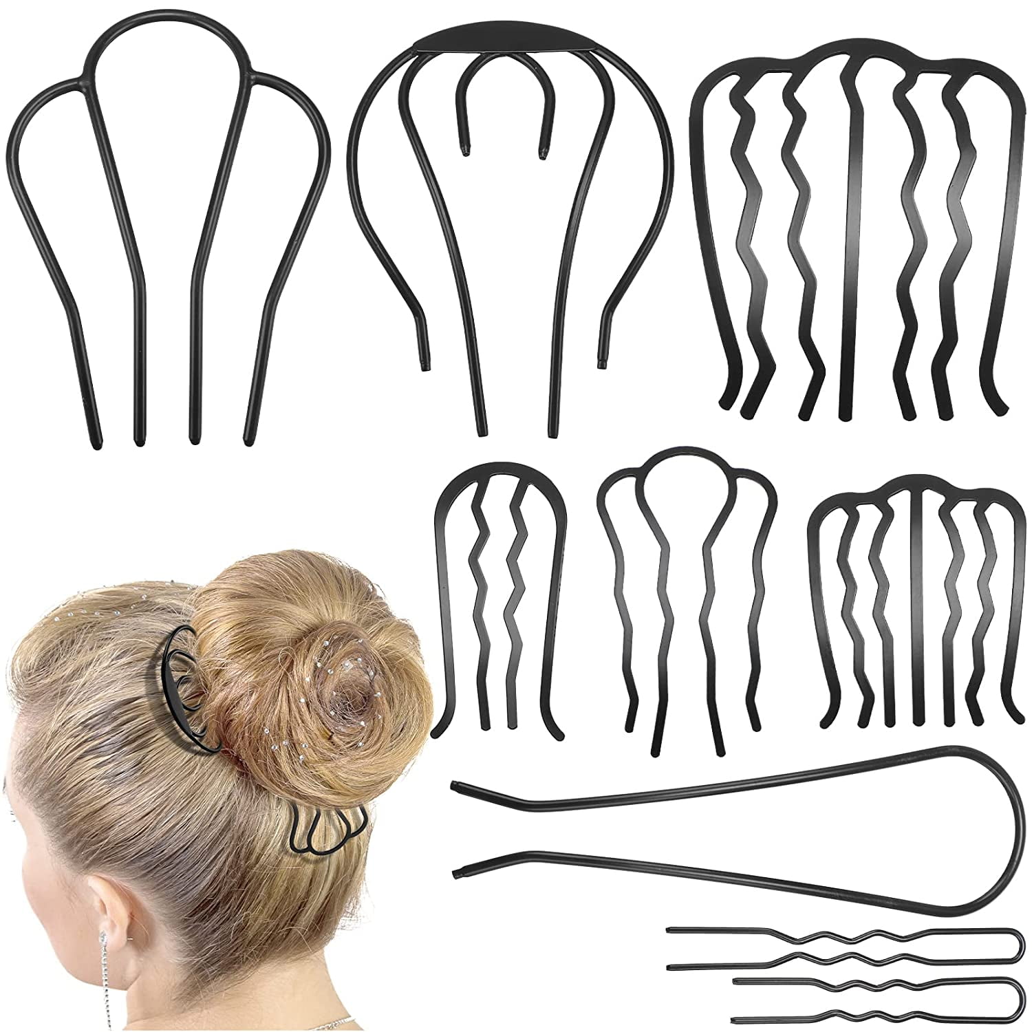 9 Pcs Hair Side Combs Hair Fork Clip Vintage U Shape Teeth Metal Hair ...