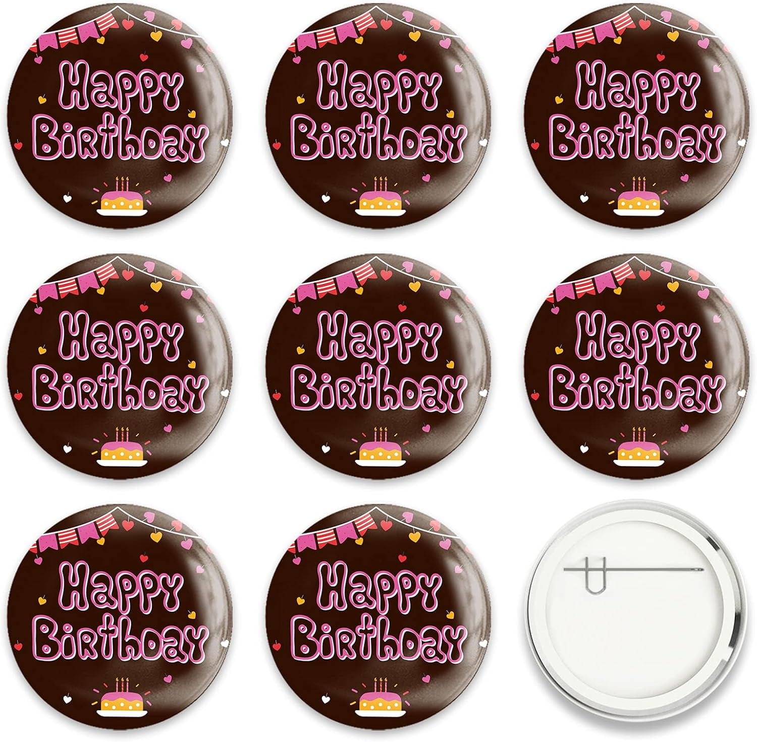 9 Pcs Happy Birthday Button Pins Happy Birthday to You Buttons Brown ...