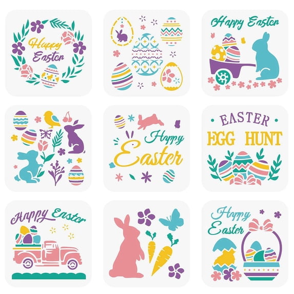 9 Pcs Happy Easter Stencils 5.9x5.9inch Reusable Easter Bunny Easter ...