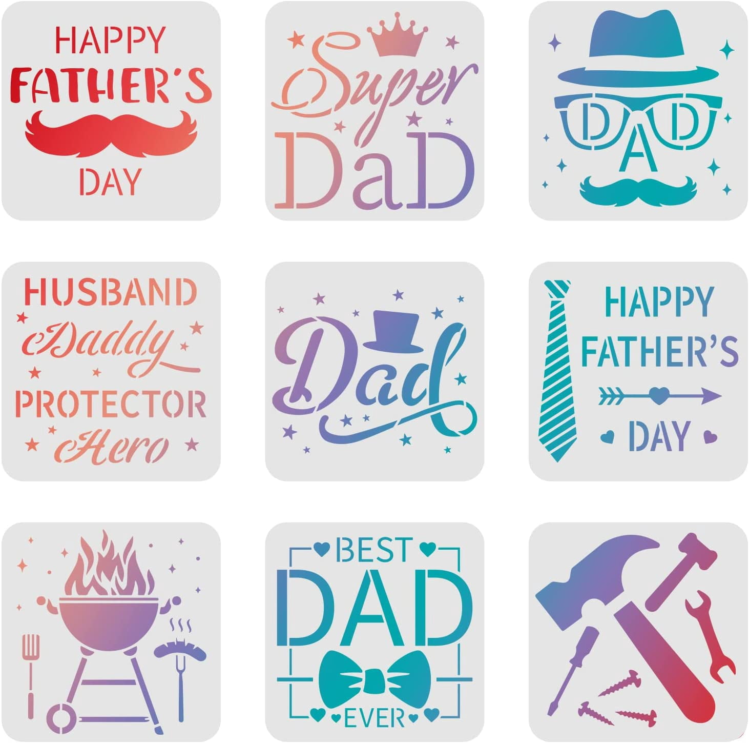 9 Pcs Happy Father's Day Stencil 7.9x7.9 Inch Reusable PET Stencils for ...