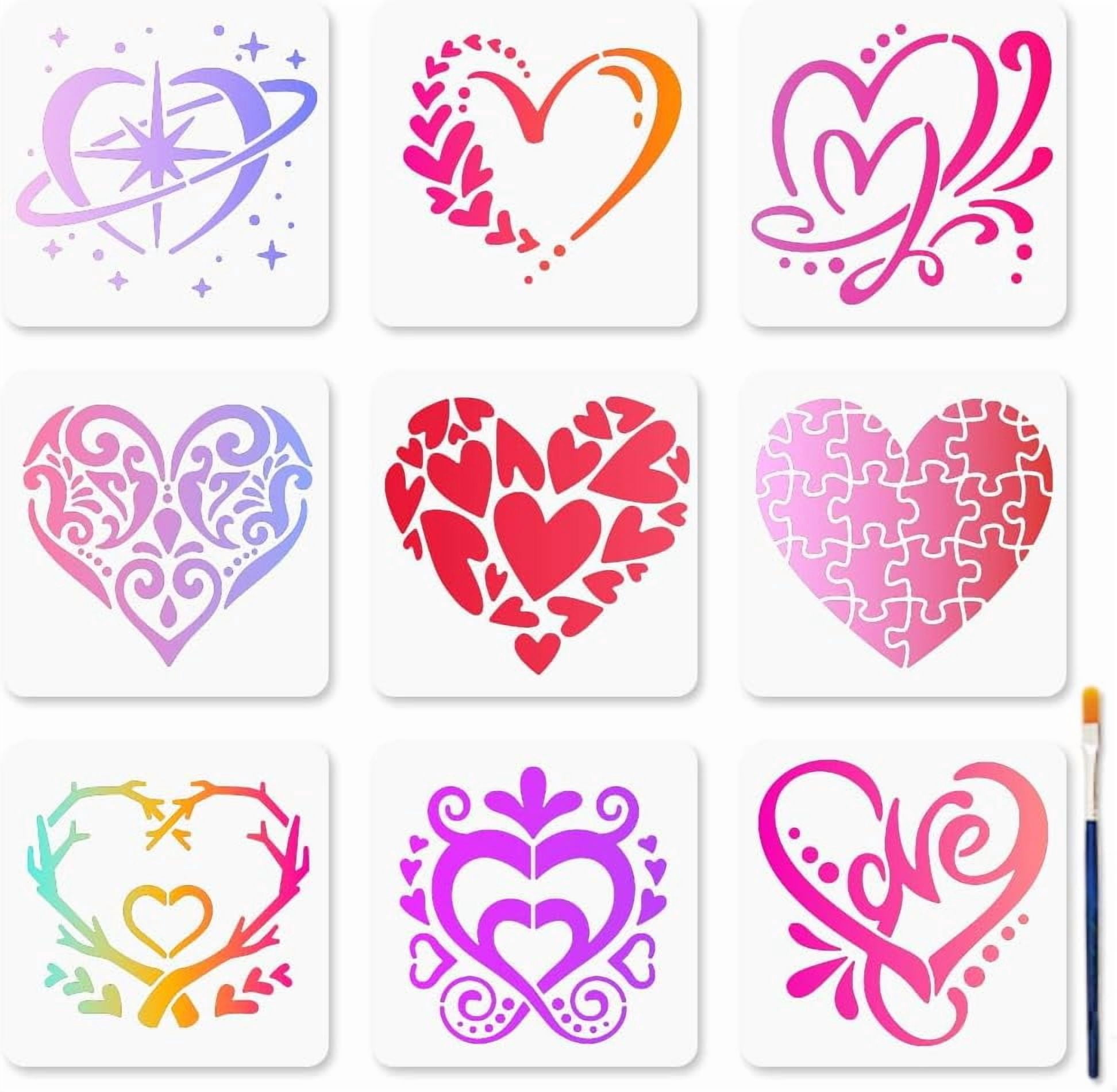 9 Pcs Hearts Stencil 5.9×5.9inch Reusable Love Hearts Craft Stencils ...