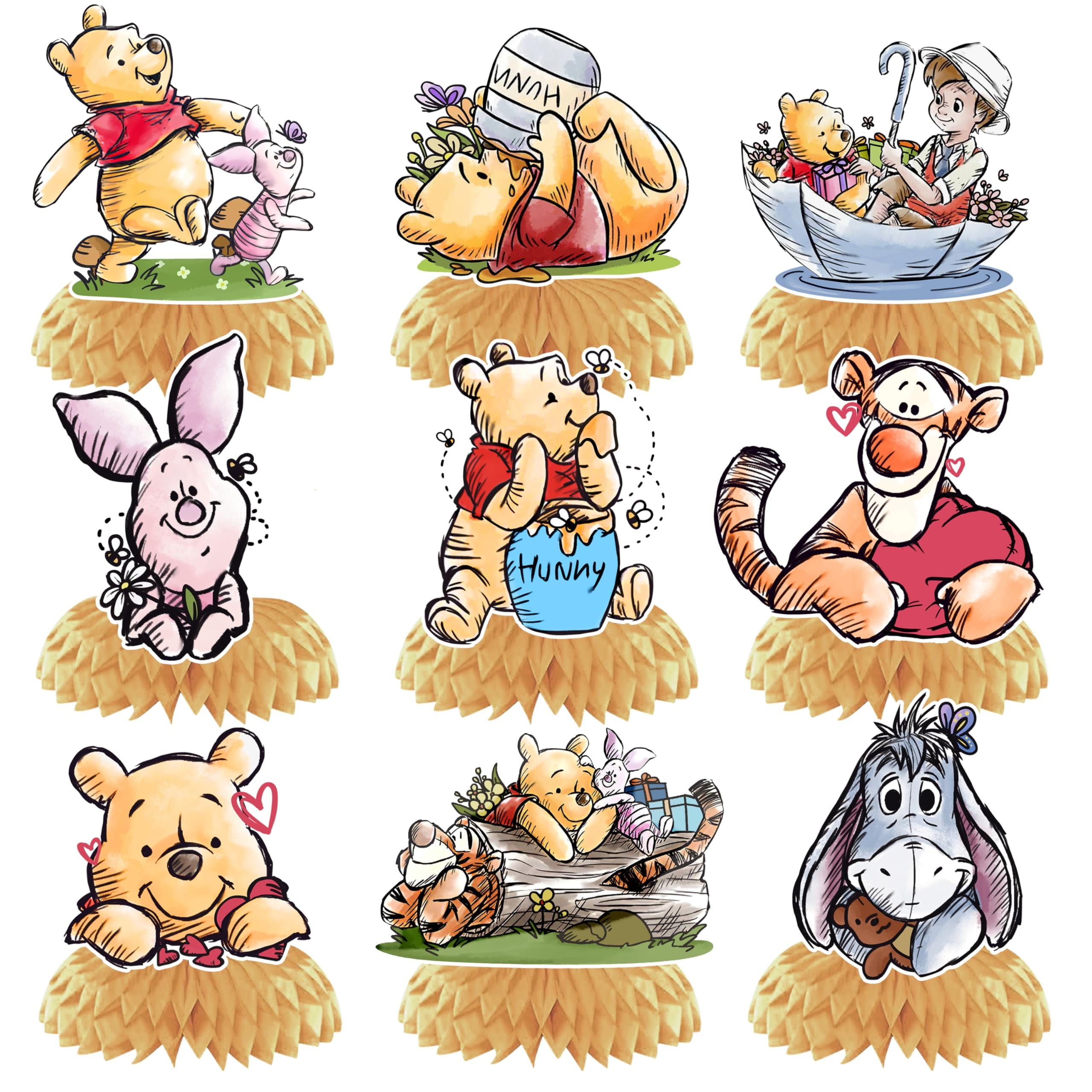 9 Pcs Honey Bear Centerpieces - Cute Gentle Bear Themed Honeycomb Table ...