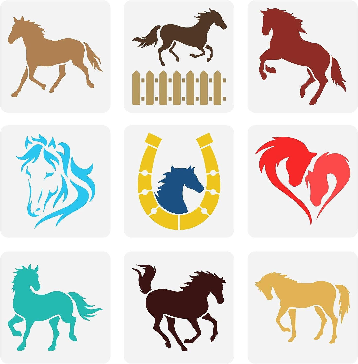 9 Pcs Horses Stencil 5.9x5.9inch Reusable Horse Farm Running Horse ...