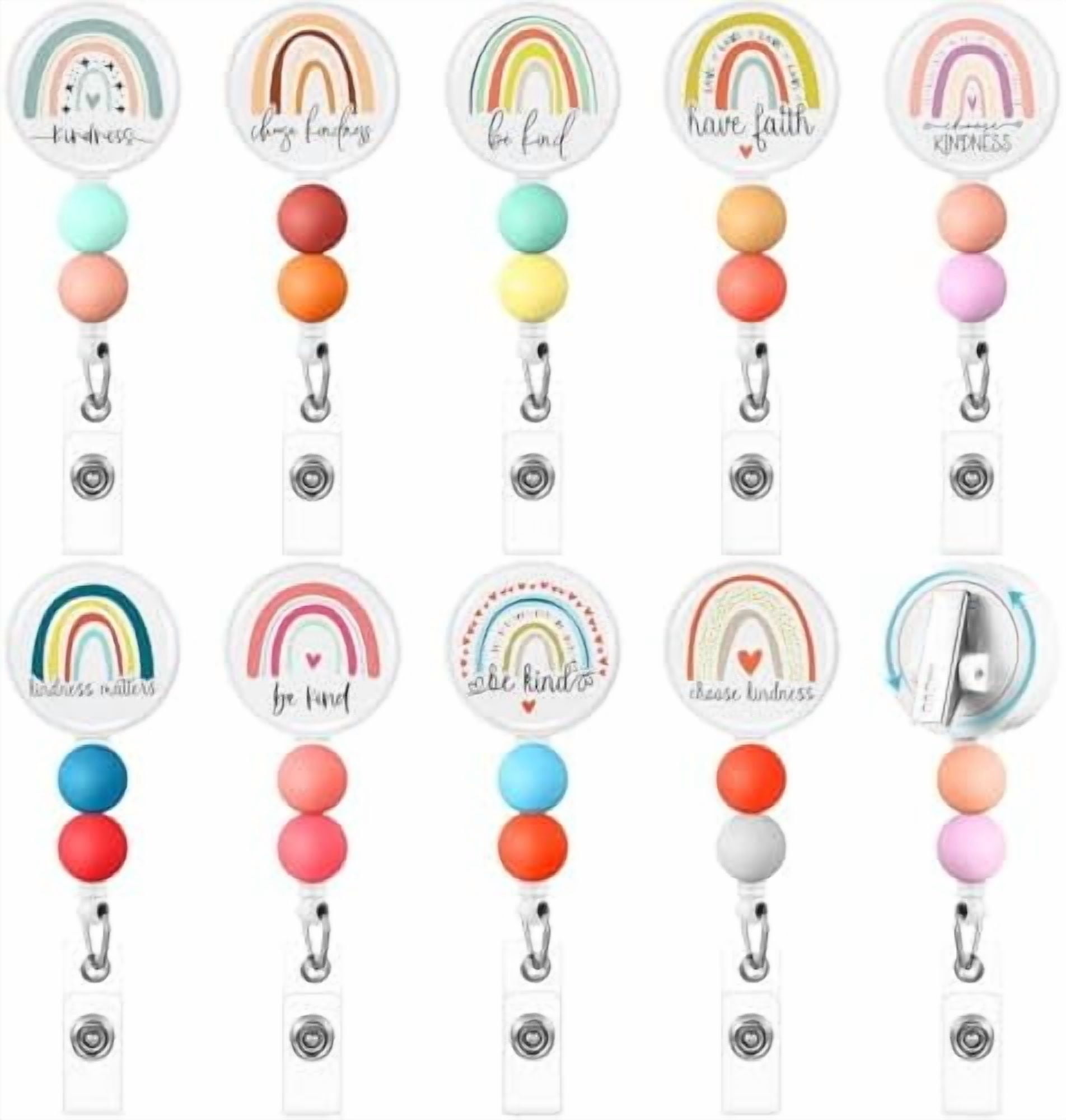 9 Pcs Be Kind Badge Reels Retractable with Silicone Beaded Beads, 360 ...