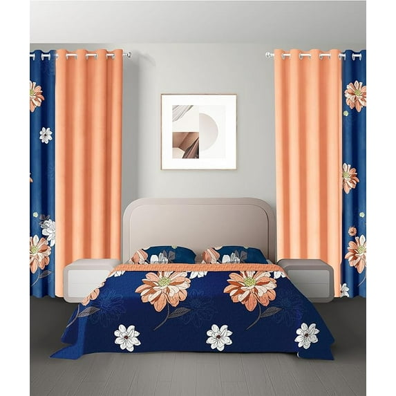 9 Pcs King Bed in A Bag with Curtains | Blue Boho Bedspread, 2 ...