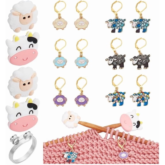 9 Pcs Knitting Accessories Kit Including 6 Pcs Sheep Alloy Enamel ...