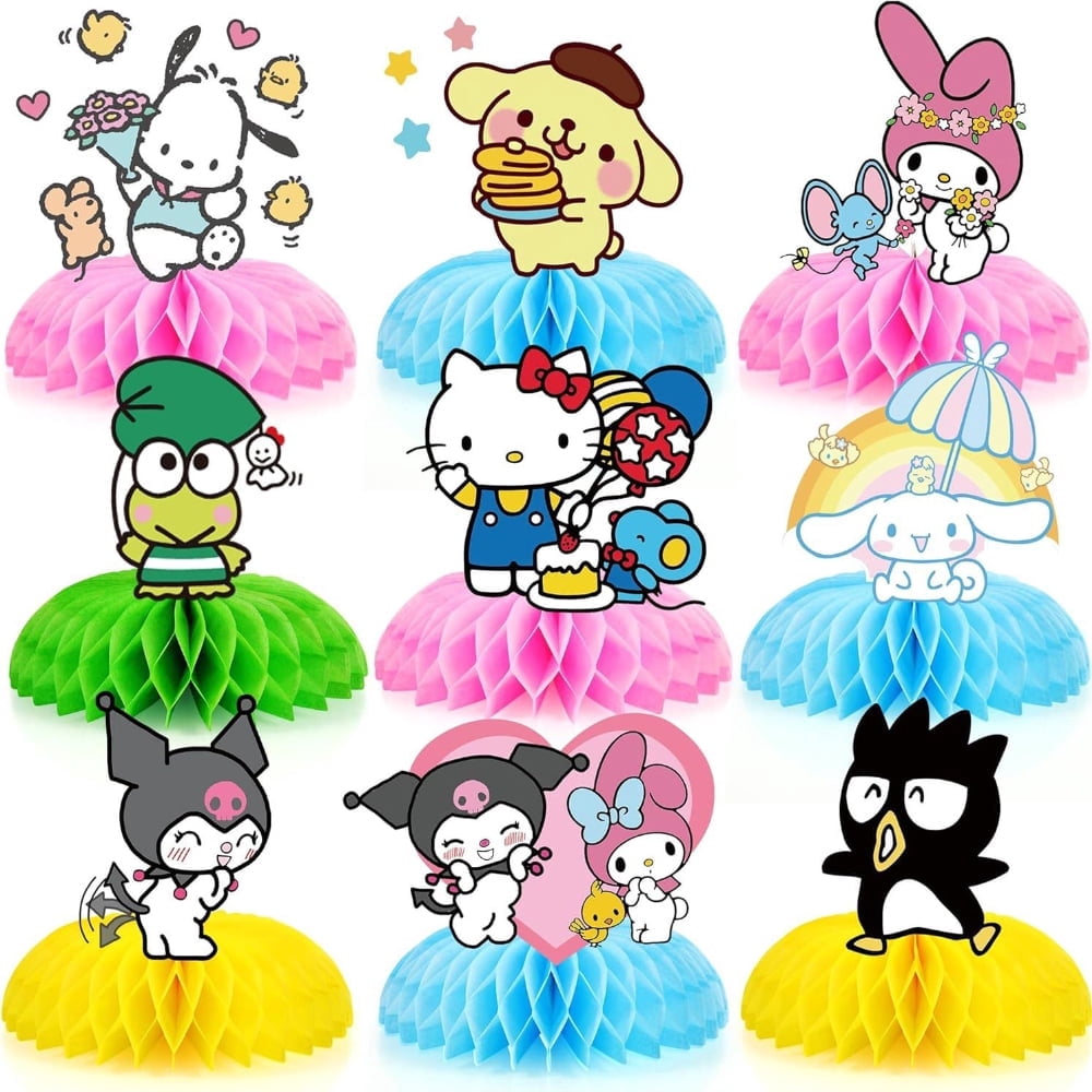 9 Pcs Kuromi Kitty White Themed Honeycomb Centerpieces - 3D Cartoon ...