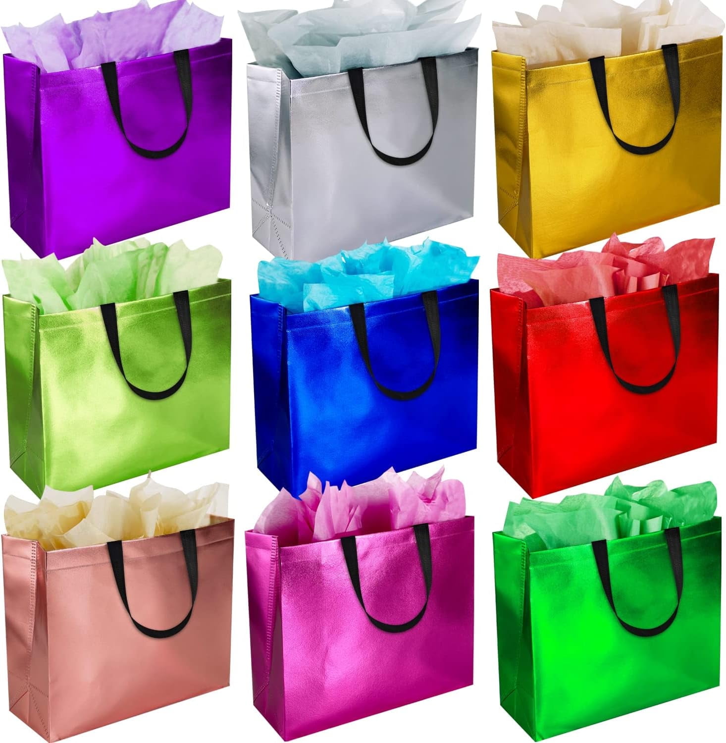 9 Pcs Large Gift Bags with Tissues - 13'' Reusable Non-Woven Gift ...