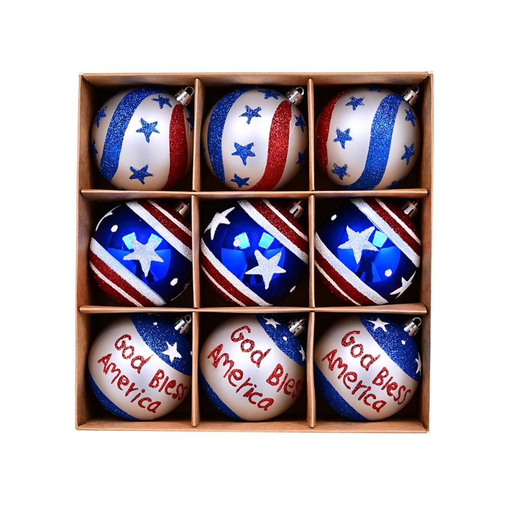 9 Pcs Memorial Day Tree Decorations Patriotic 4th of July Star Ball ...