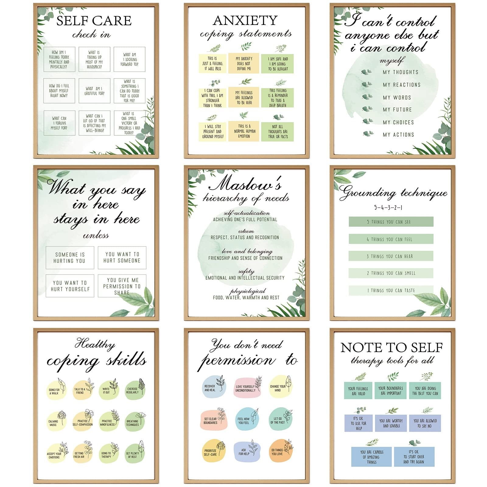 9 Pcs Mental Health Poster Healthy Coping Skills Poster Positive ...