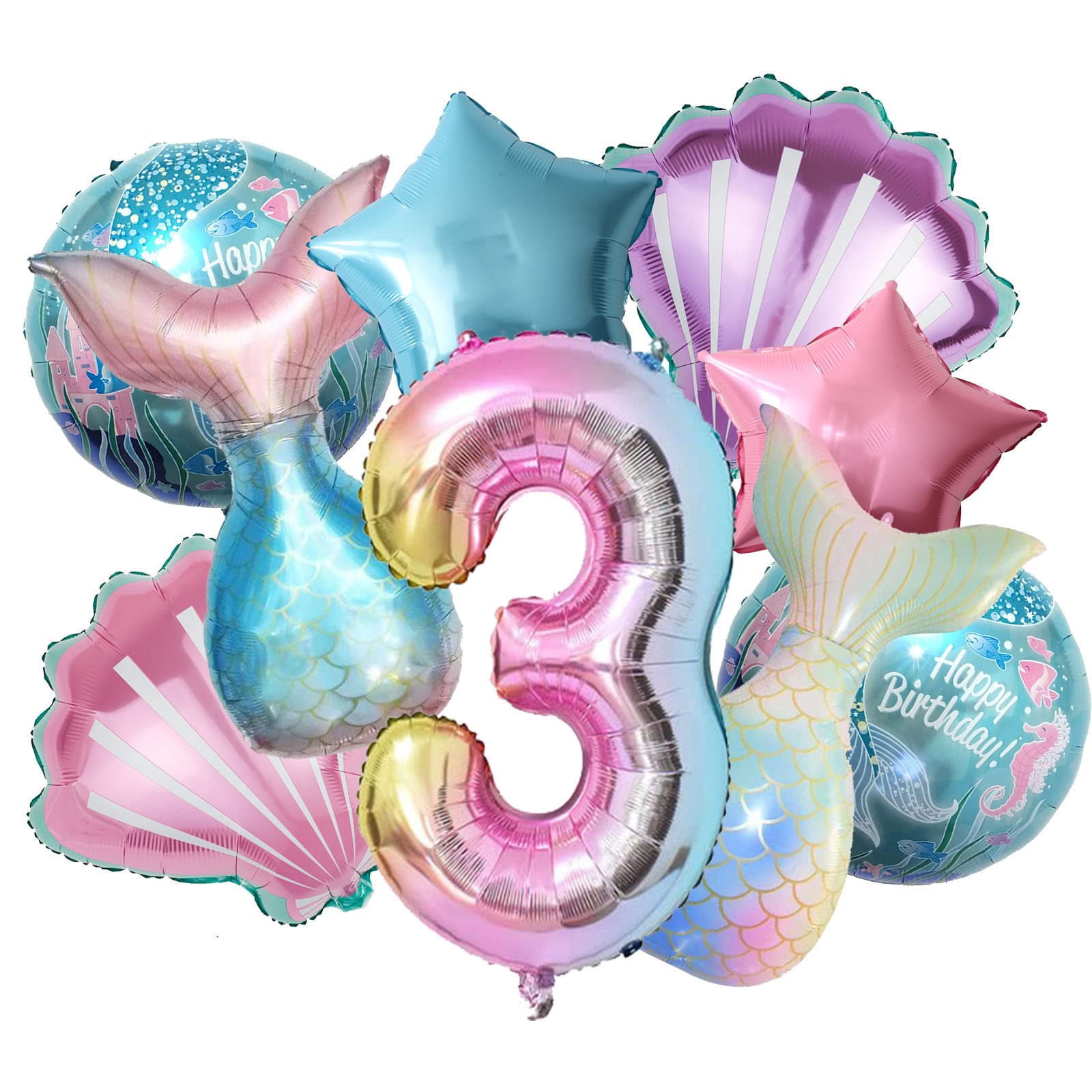 9 Pcs Mermaid Birthday CI30 Decoration Sea Balloon Mermaid Foil Balloon ...